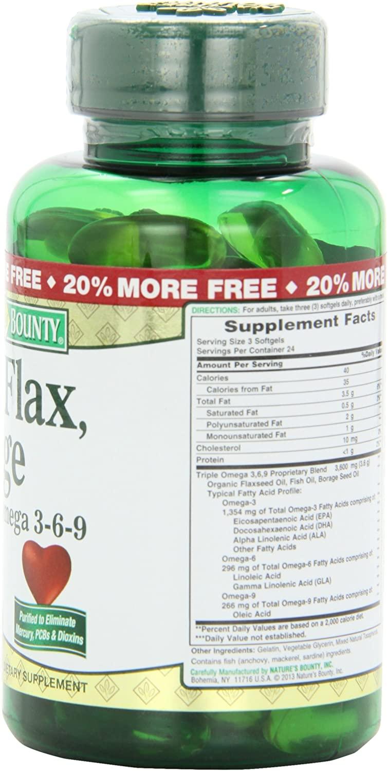 Nature's Bounty Fish Flax Borage 1200 mg 72 Rapid Release Softgels
