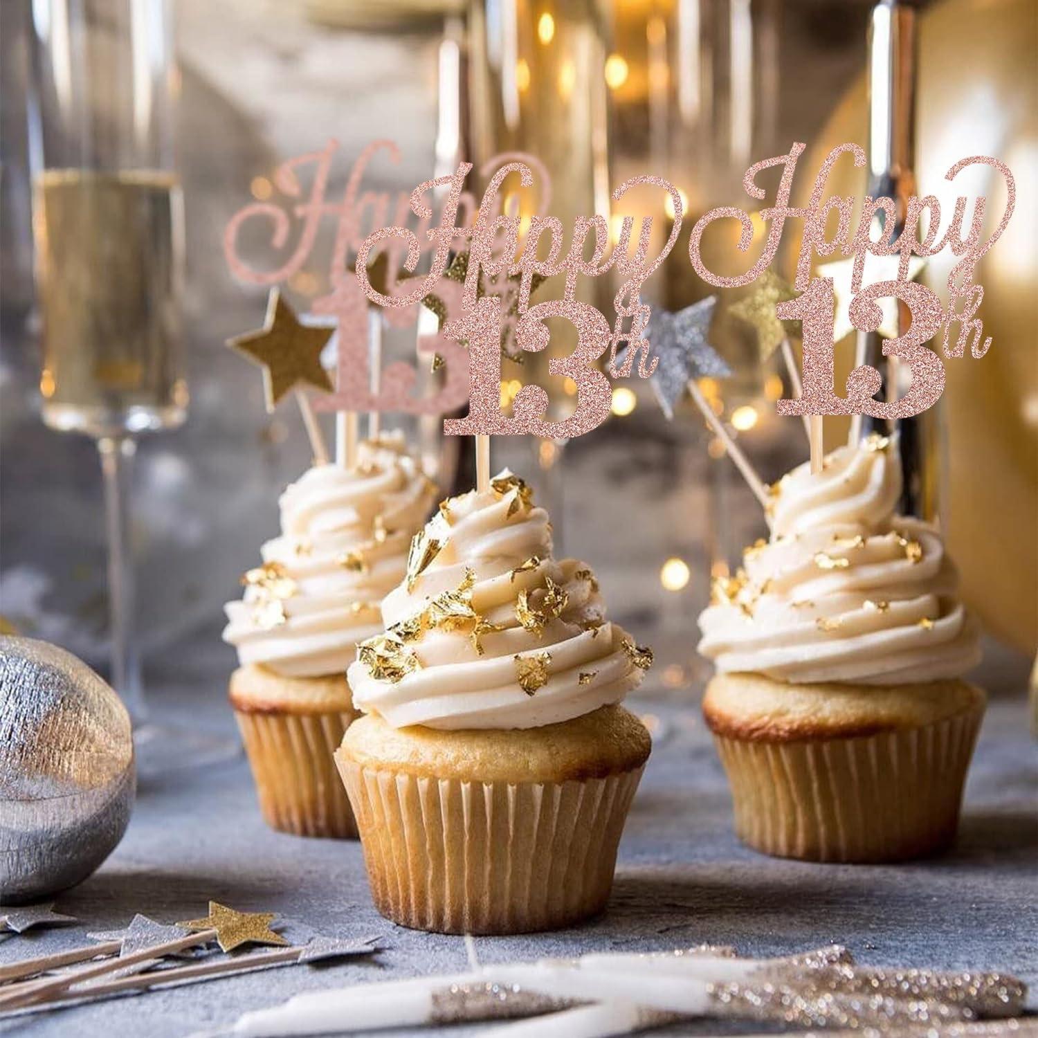 Pack of 24 13 Cupcake Toppers Glitter "Happy 13th Birthday" Cake ...