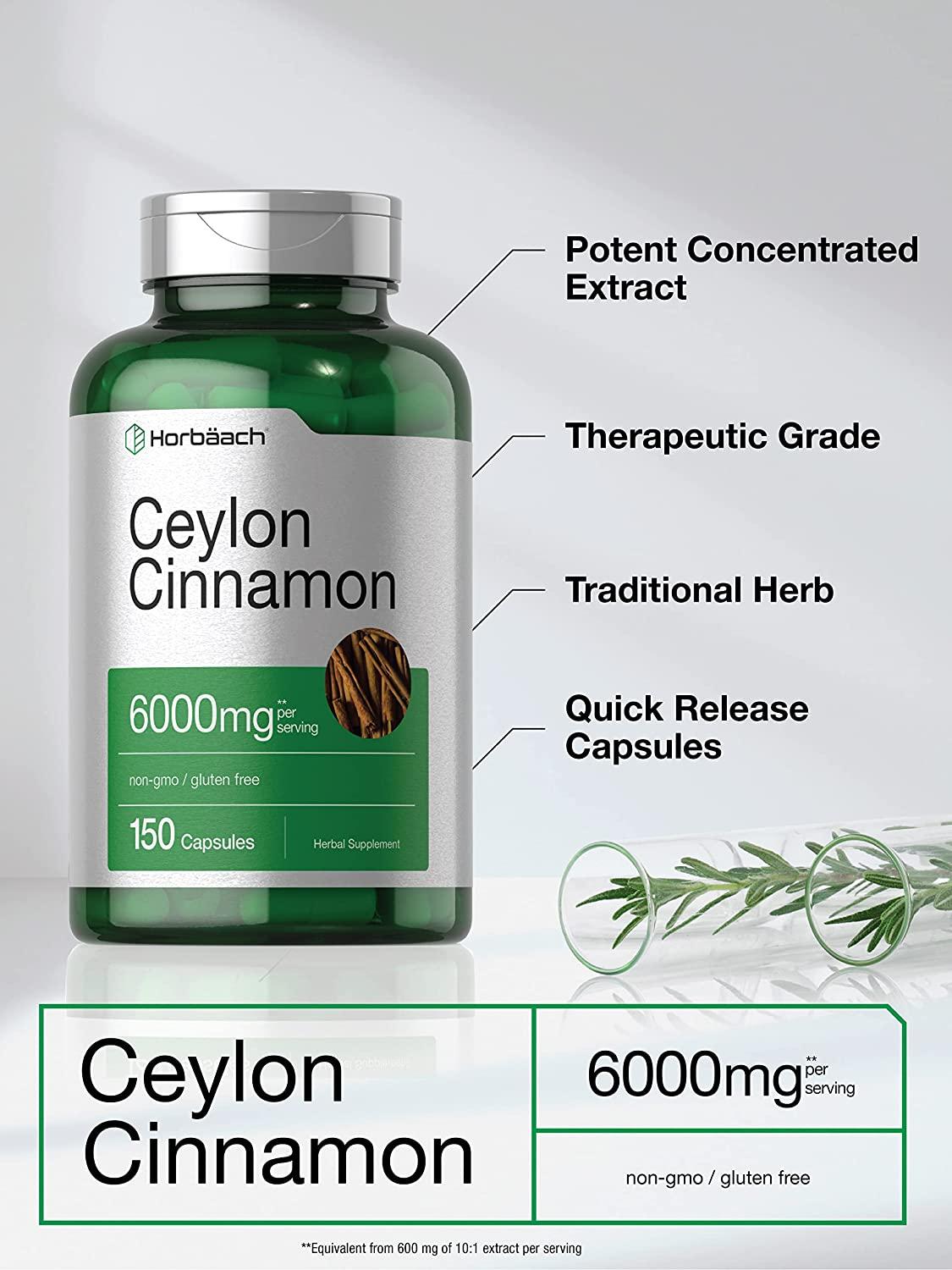 Ceylon Cinnamon Capsules 6000mg - 150 Count | Non-GMO & Gluten Free ...