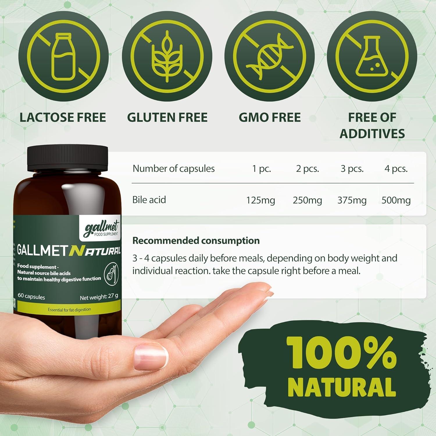 GALLMET Natural 60x Ox Bile Capsules 125mg - Support for Gallstones ...