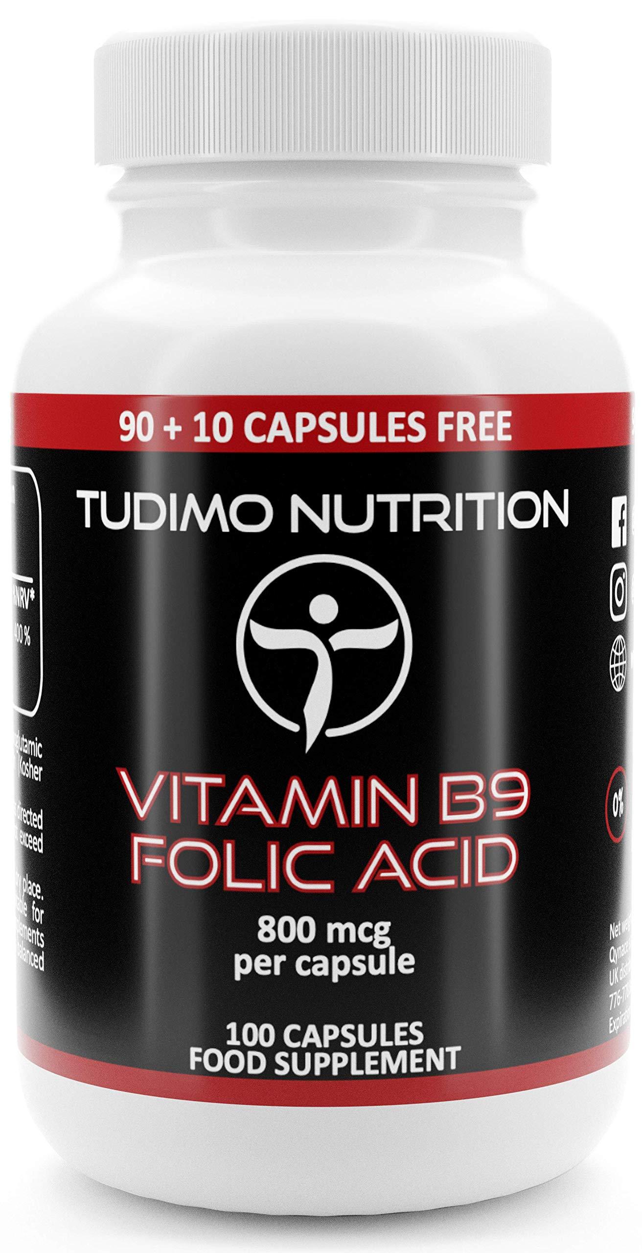 Premium Quality Vitamin B9 Folic Acid 800mcg Capsules - 100 pcs (3 ...