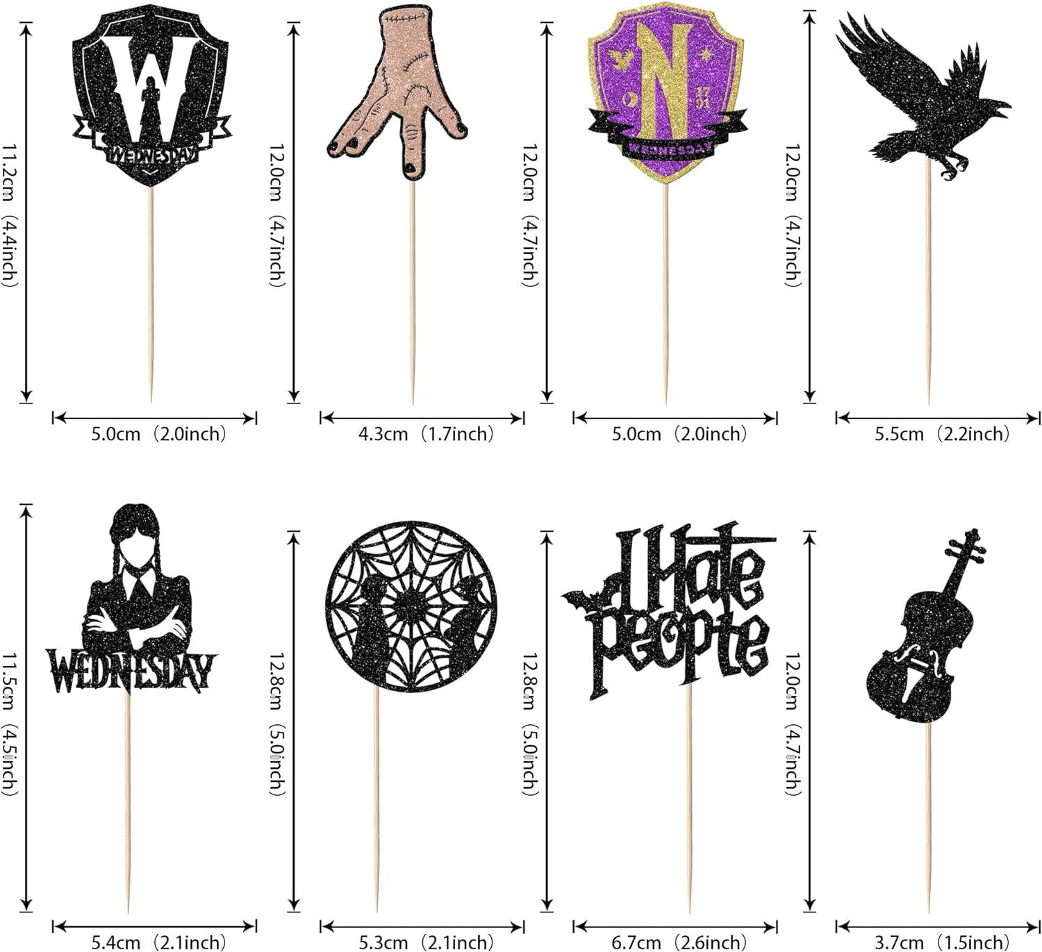 24 Pack Wednesday Birthday Addams Cupcake Toppers Glitter Fantasy ...