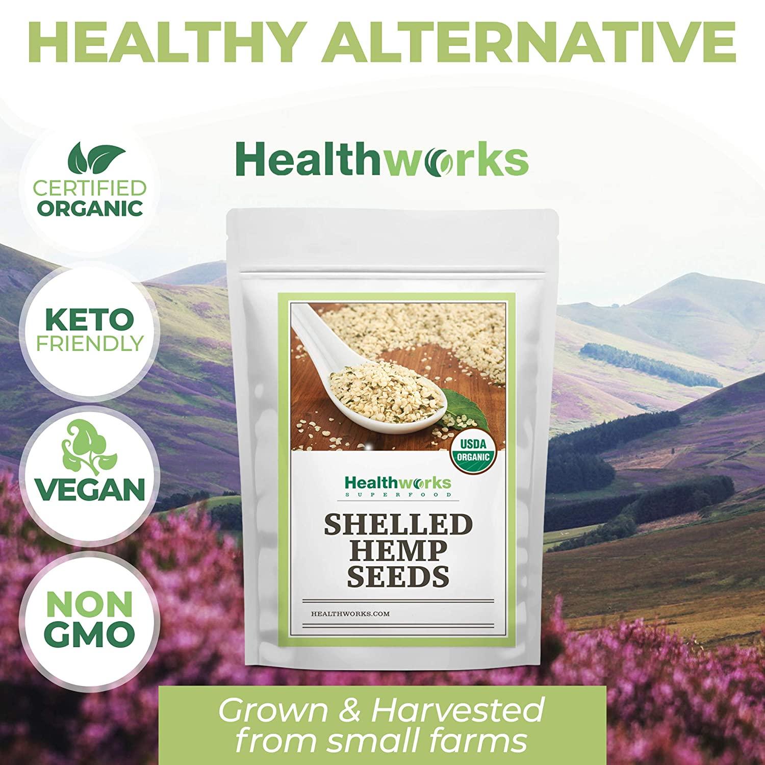 Healthworks Organic Shelled Hemp Seeds - 16oz | Omega 3 & 6, Fiber ...