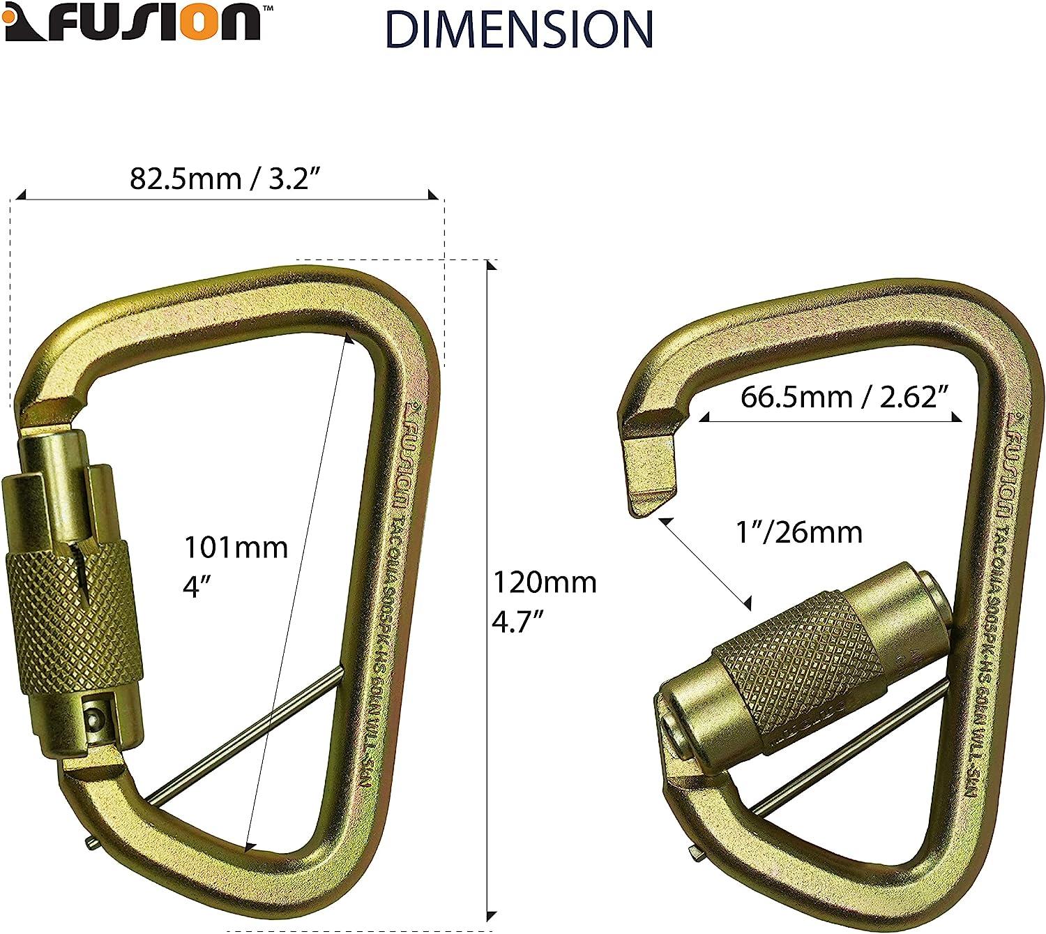 Fusion Tacoma D-Shaped Triple Lock Alloy Steel Carabiner - Gold | Heavy ...