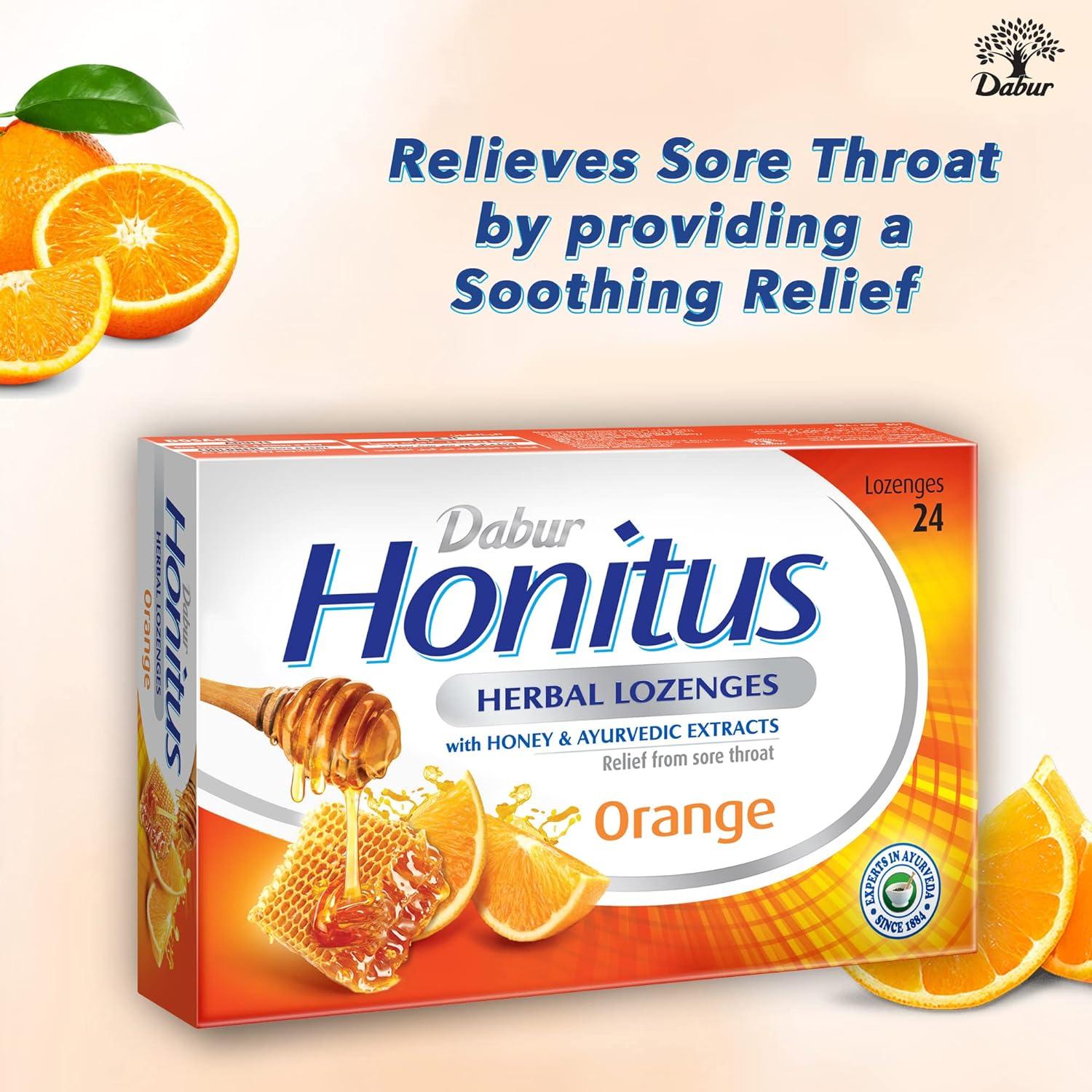 Dabur Honitus Herbal Lozenges - 24 Orange Flavor Lozenges for Cough ...