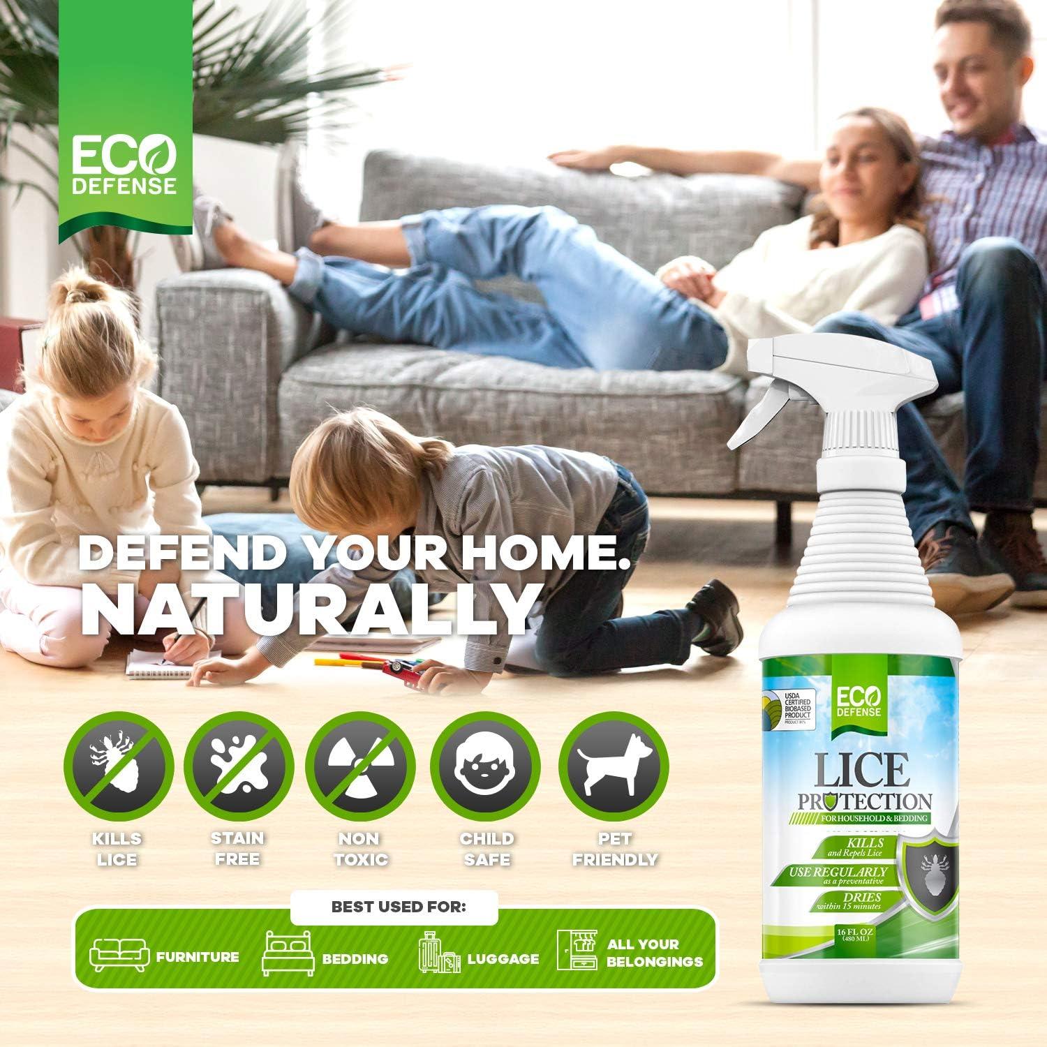 Eco Defense USDA Biobased Lice Spray - Natural Extra Strength Treatment ...