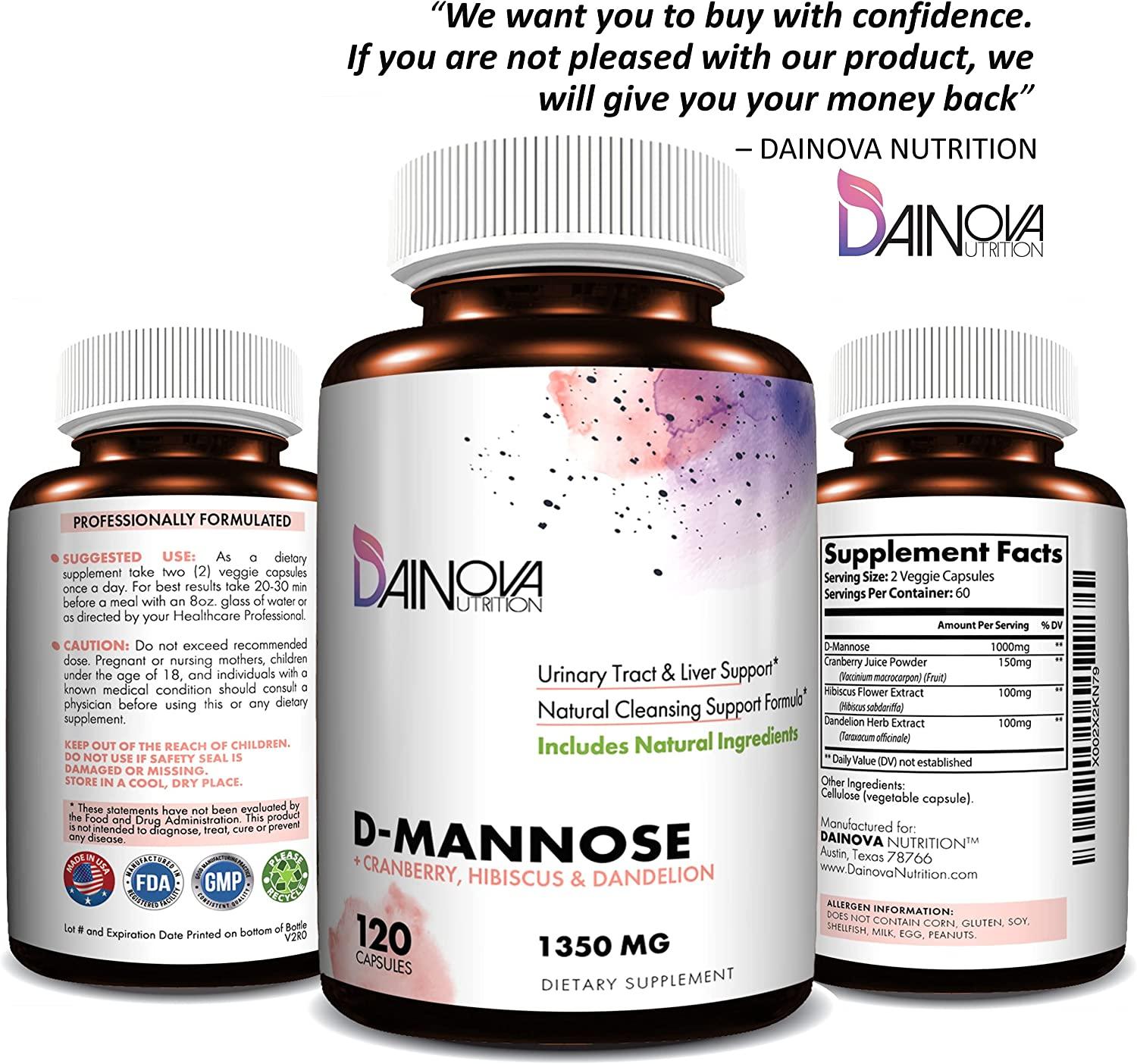 D-Mannose Capsules 120ct with Cranberry for UTI Support | Urinary Tract ...