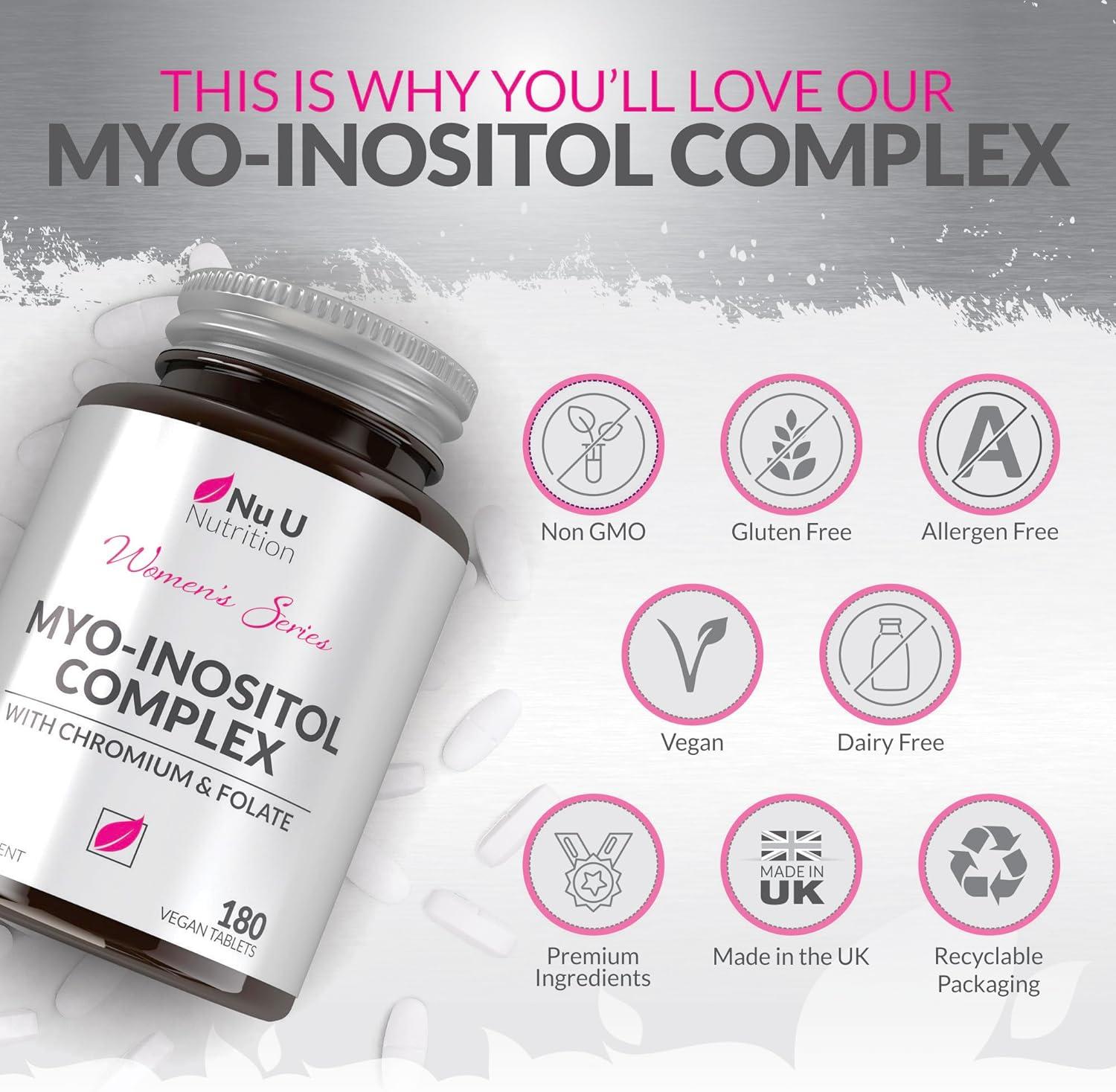 Myo-Inositol Complex 4000mg - 180 Vegan Tablets with Folate & Chromium - PCOS Supplement for ...