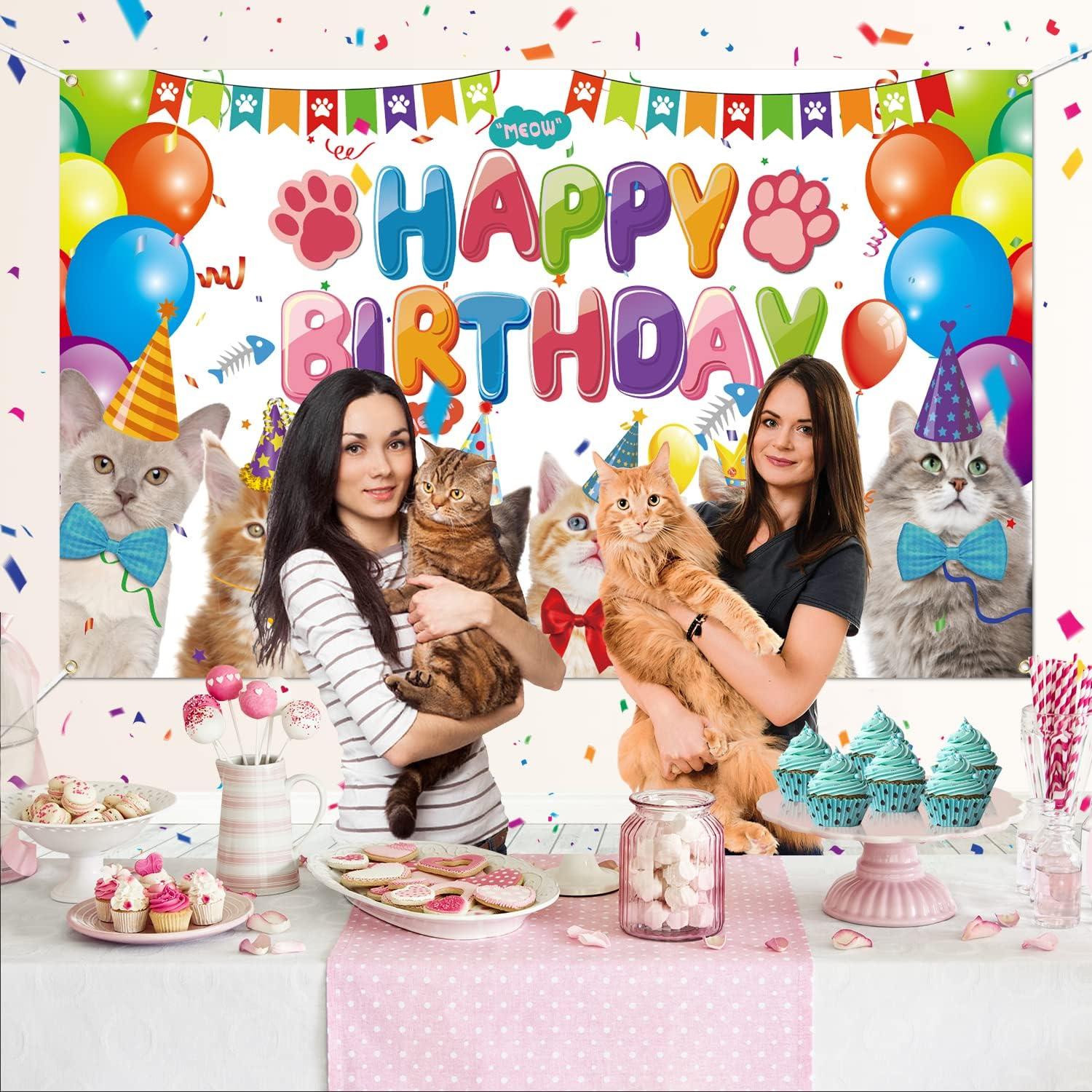 Cat Happy Birthday Backdrop Cat Birthday Party Decorations Kitten ...