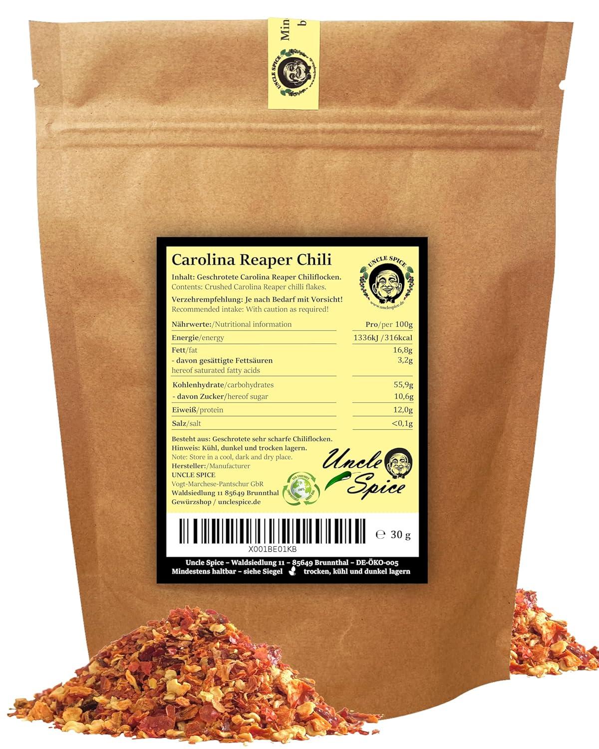 Uncle Spice Carolina Reaper Flakes - 30g of 1.5M Scoville Heat ...