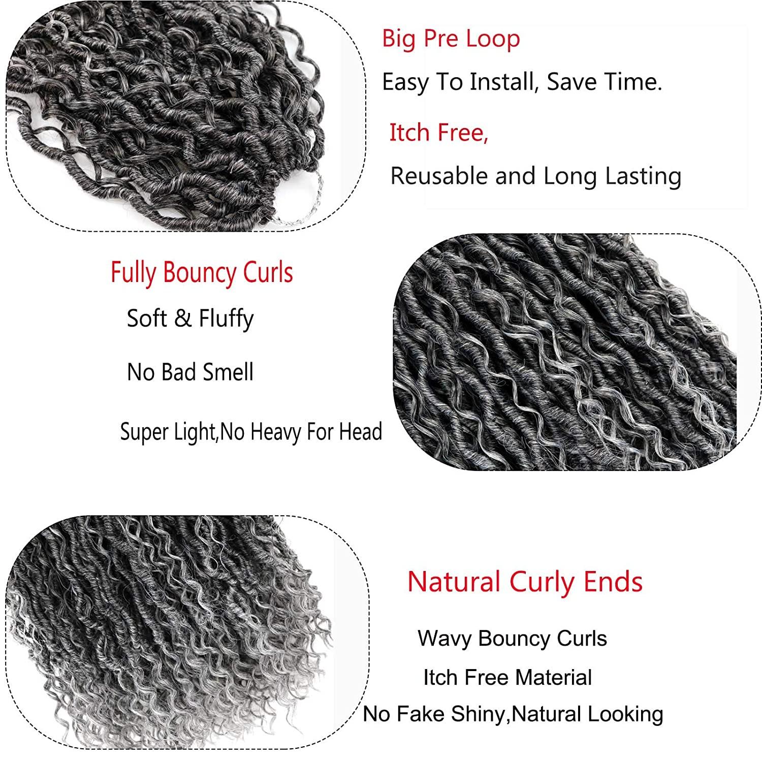 18 Grey Faux Locs Crochet Hair (Pack of 5) - Colored Goddess Locs for ...