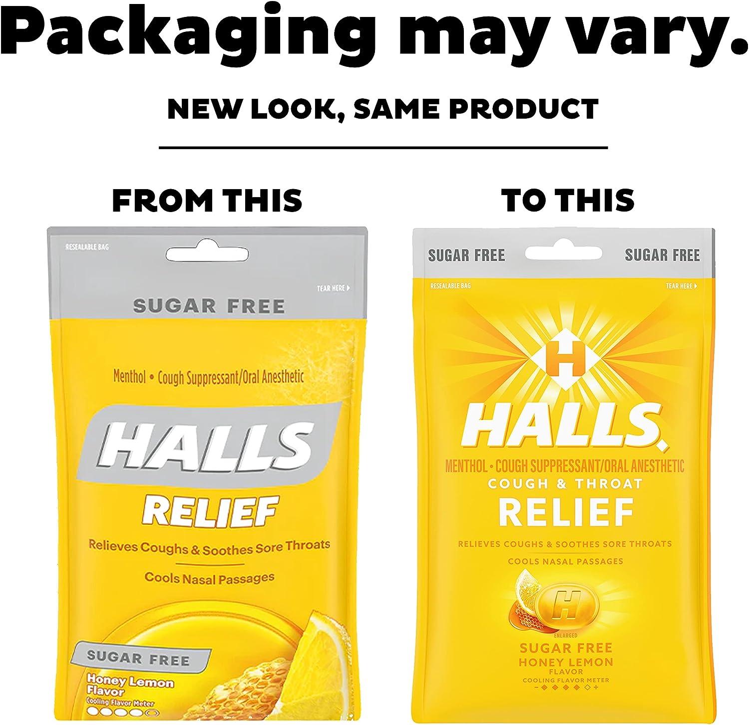 HALLS Relief Honey Lemon Sugar Free Cough Drops - 12 Packs (300 Total ...