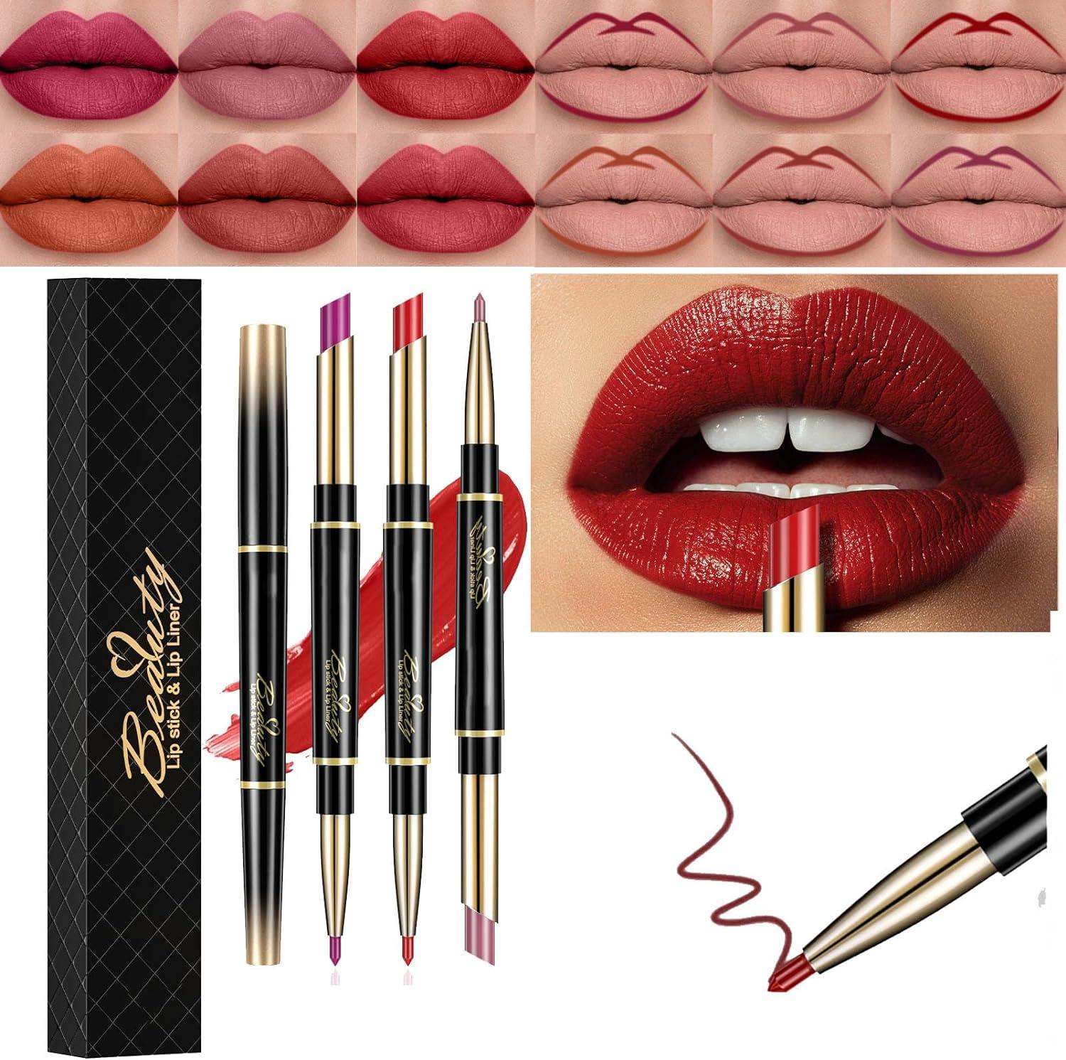 ChaneeHann 2-in-1 Lipstick & Liner Set - Rose Red Matte Waterproof Lip ...