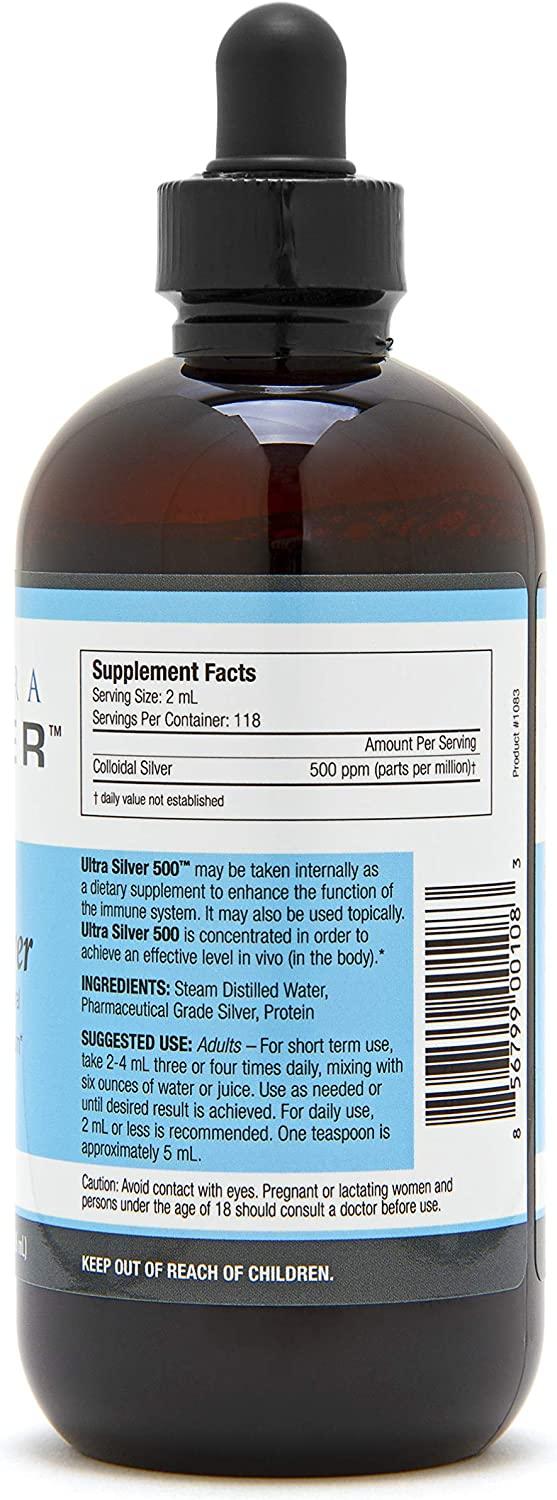 Ultra Silver Colloidal Silver 500 PPM 8 Oz - True Colloidal Silver ...