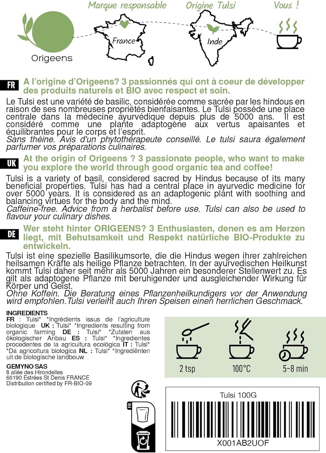 ORIGEENS ORGANIC TULSI TEA 100g | DRIED HOLY BASIL LEAVES | Loose leaf ...