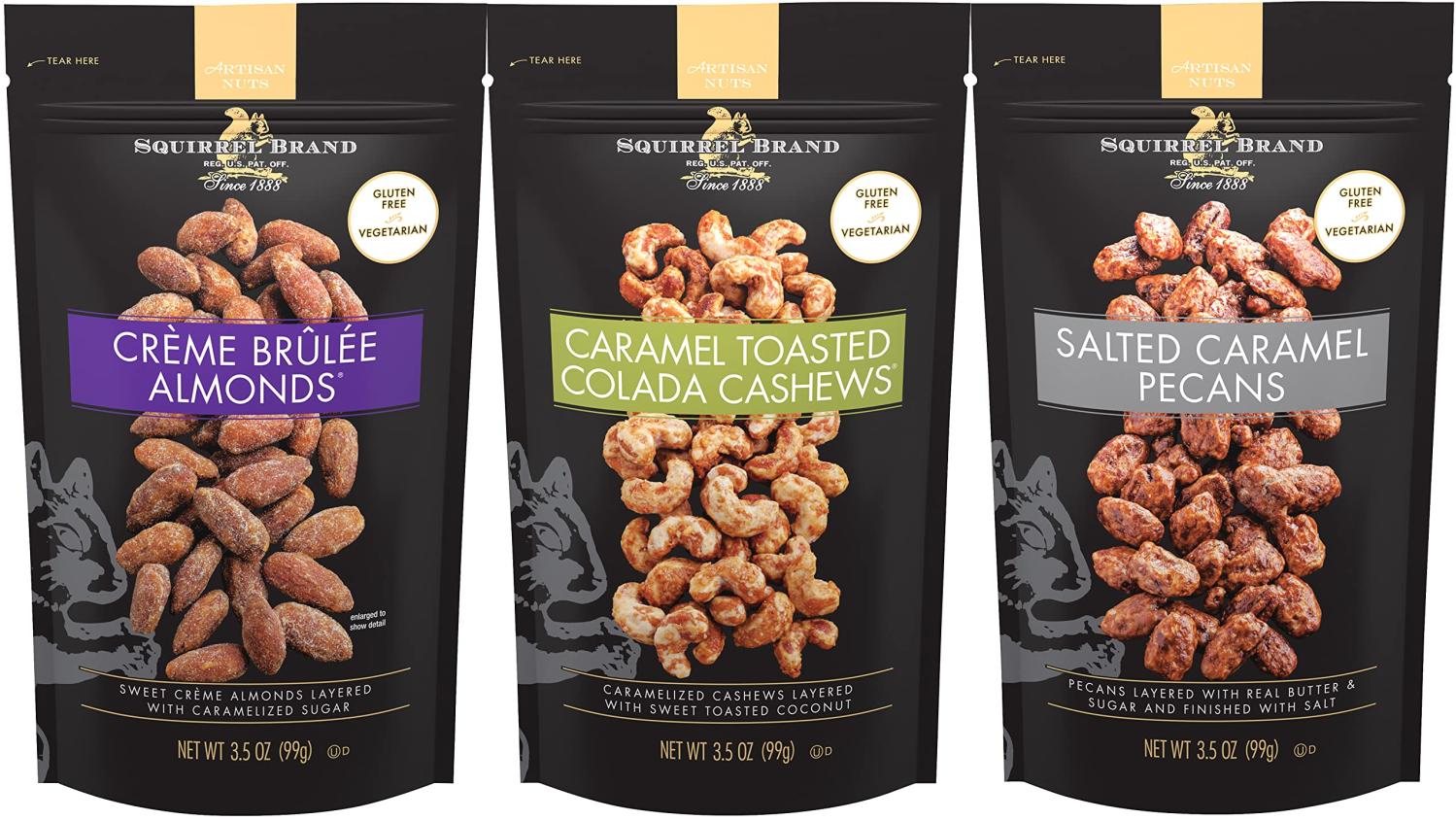 Squirrel Brand Nut Bundle: Caramel Toasted Colada Cashews, Salted ...