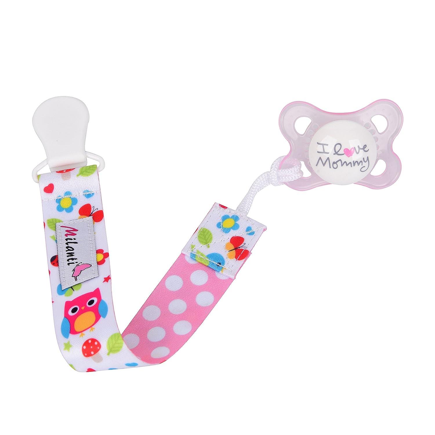 Milanti Pacifier Clip Set - 3 Clips + 18 Name Tag Labels | Universal ...