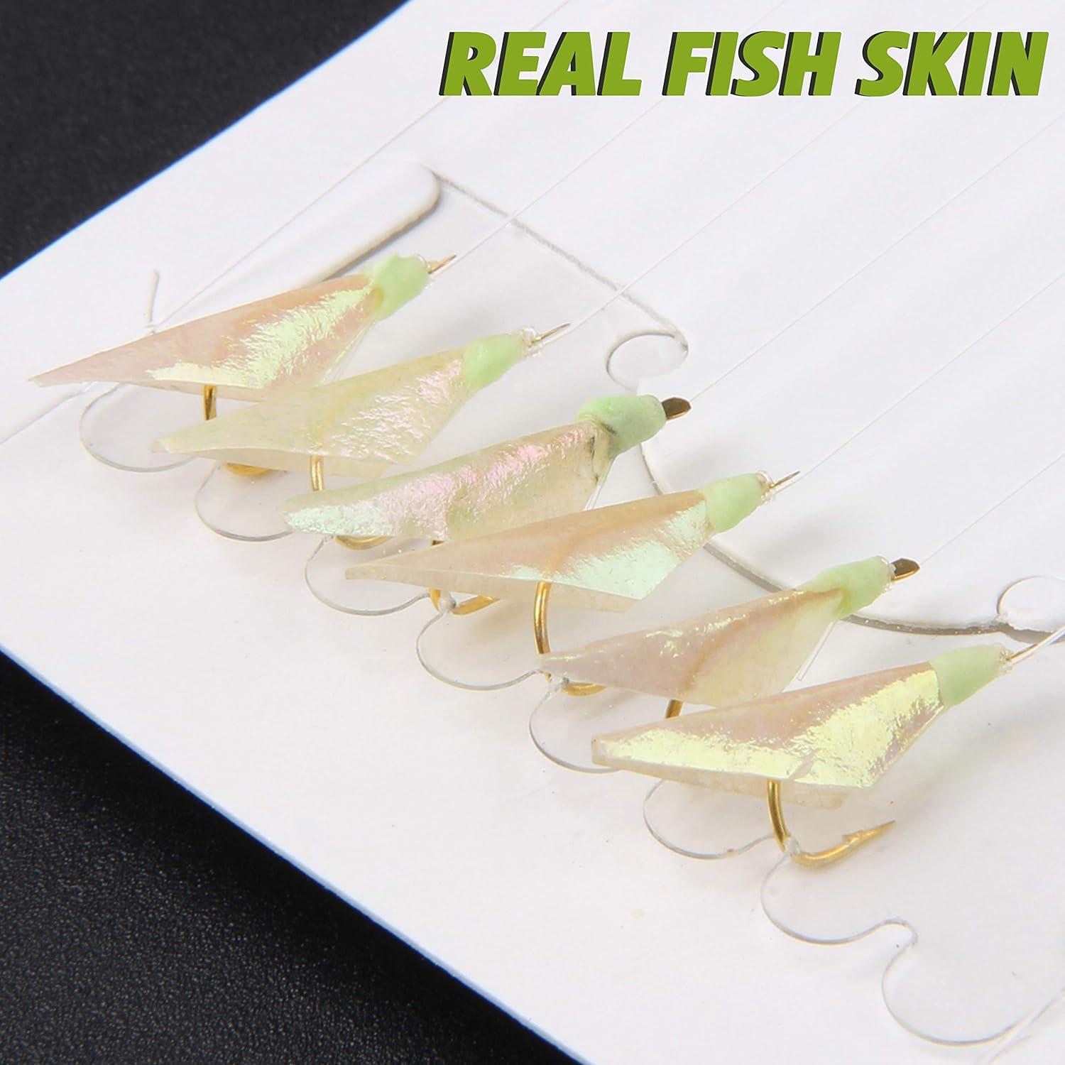 Luminous Saltwater Fishing Bait Rigs 12 Pack with Real Fish Skin | Glow ...