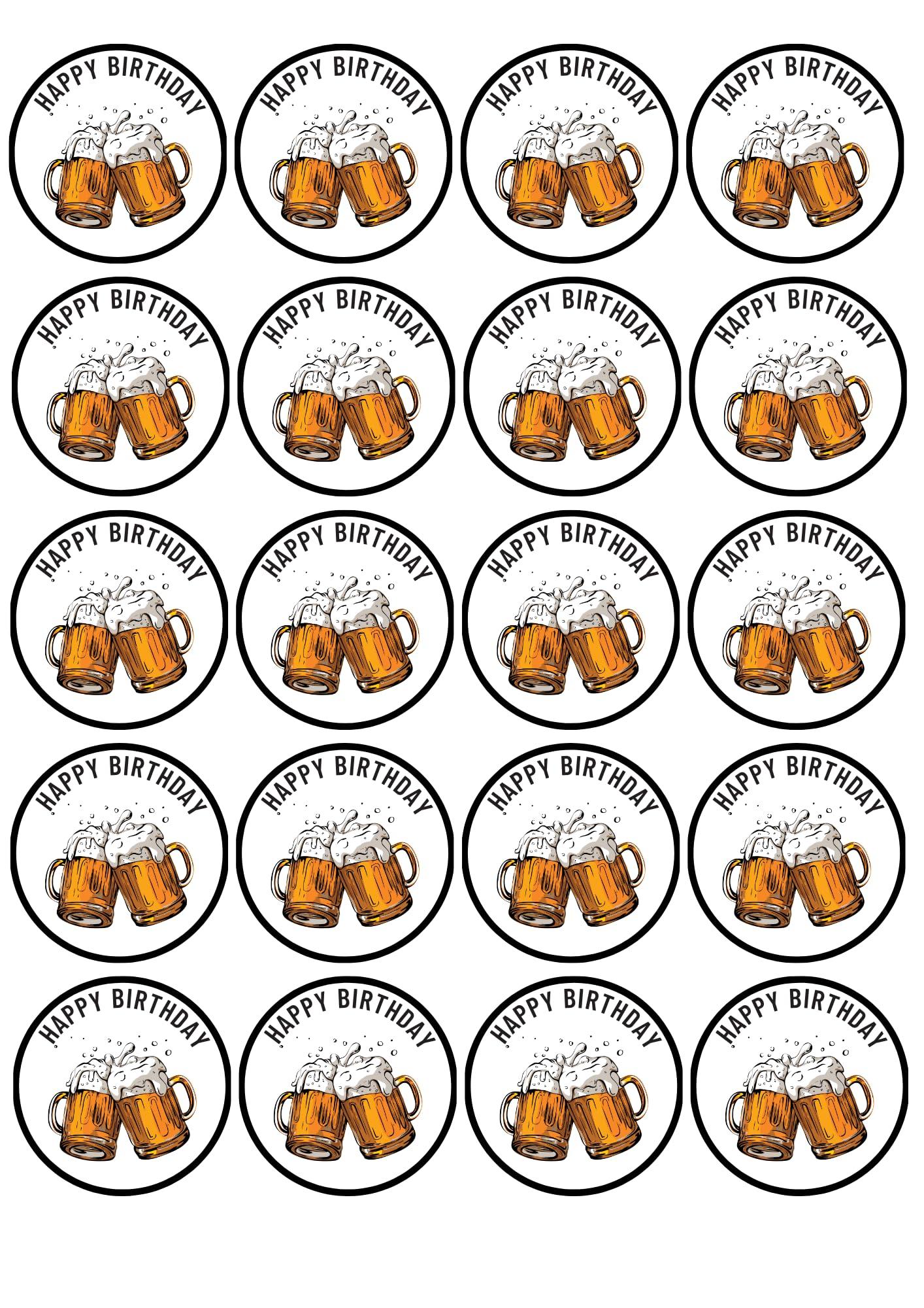 20 x edible BEER cupcake toppers wafer/icing uncut - ANY WORDING ...