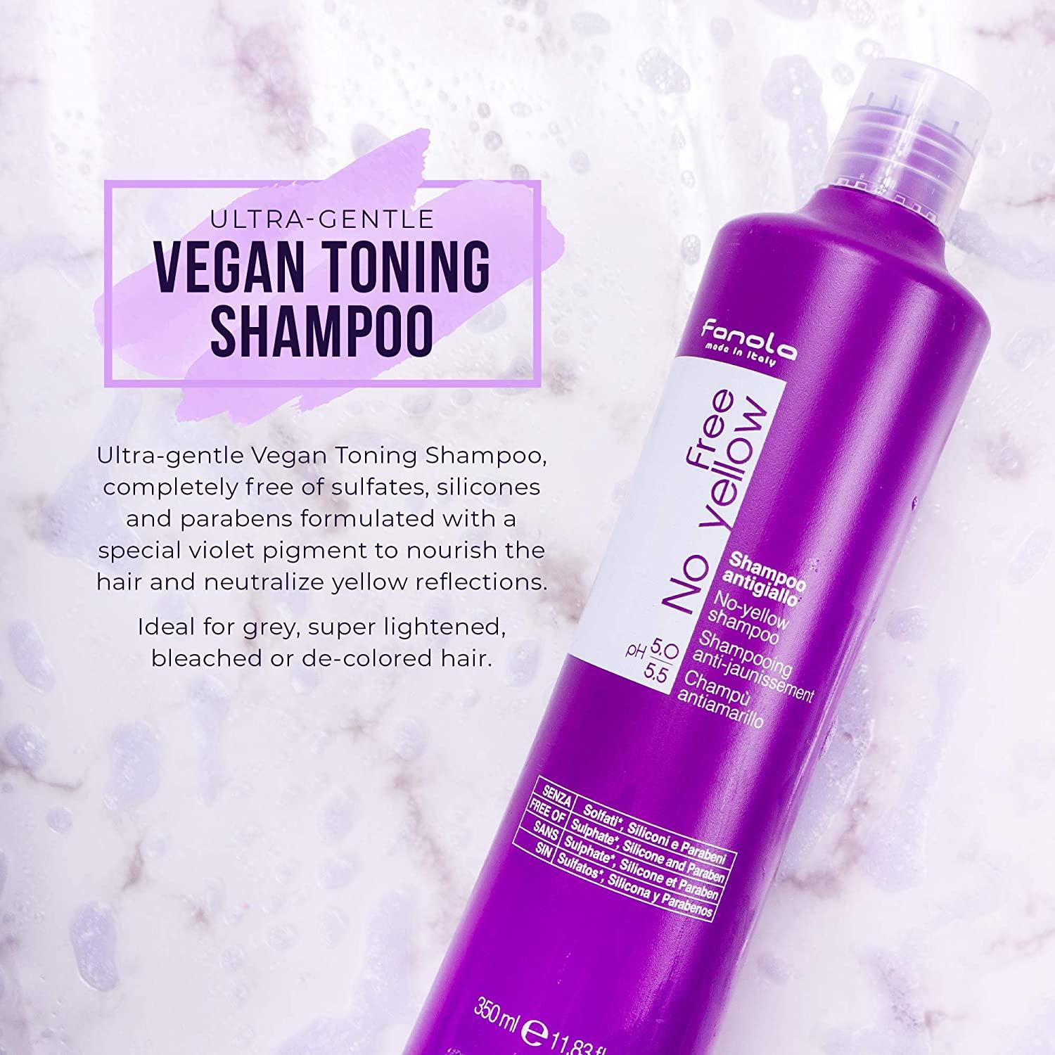 Fanola Free No Yellow Vegan Shampoo 350ml - 11.83 Fl Oz (Pack of 1 ...