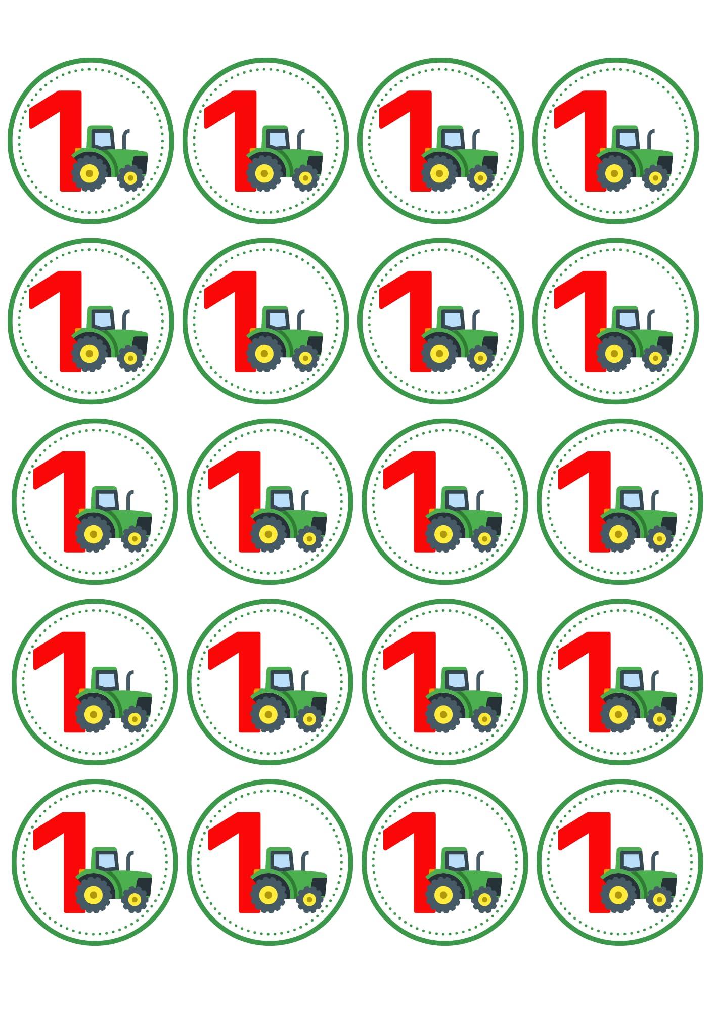 20 x EDIBLE Personalised Tractor 1st birthday cupcake toppers wafer ...
