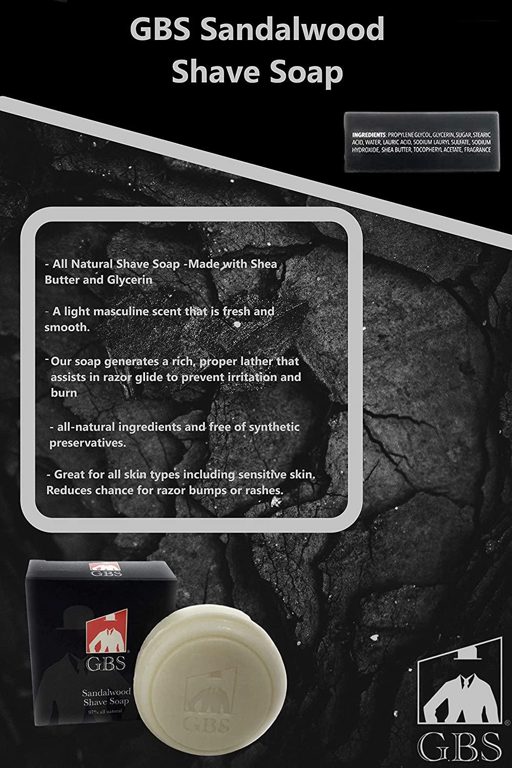 GBS Men's Sandalwood Shaving Soap 3 oz - 97% All Natural, Shea Butter ...