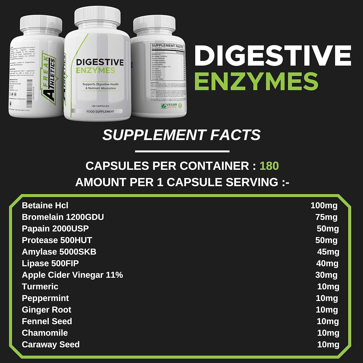 Plant-Based Digestive Enzyme Supplements - 180 Capsules for Gut Health ...