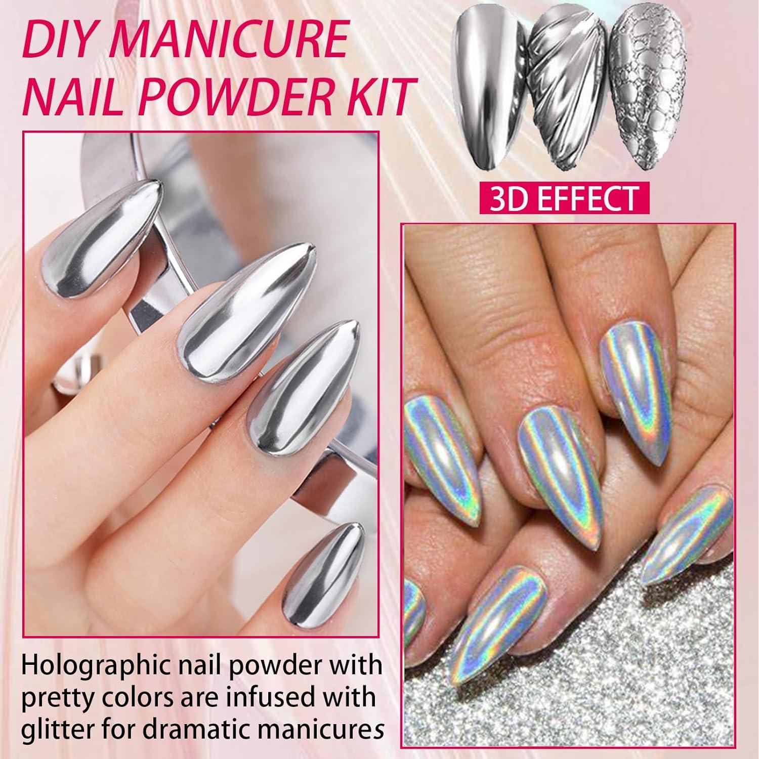 4 Colors Chrome Nail Powder Set Glitter Metal Mirror Effect Nail Art ...