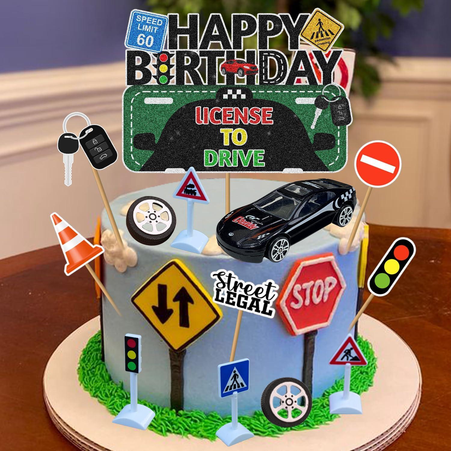 13PCS Driver License Birthday Cake Toppers New Driver Glitter Cake ...