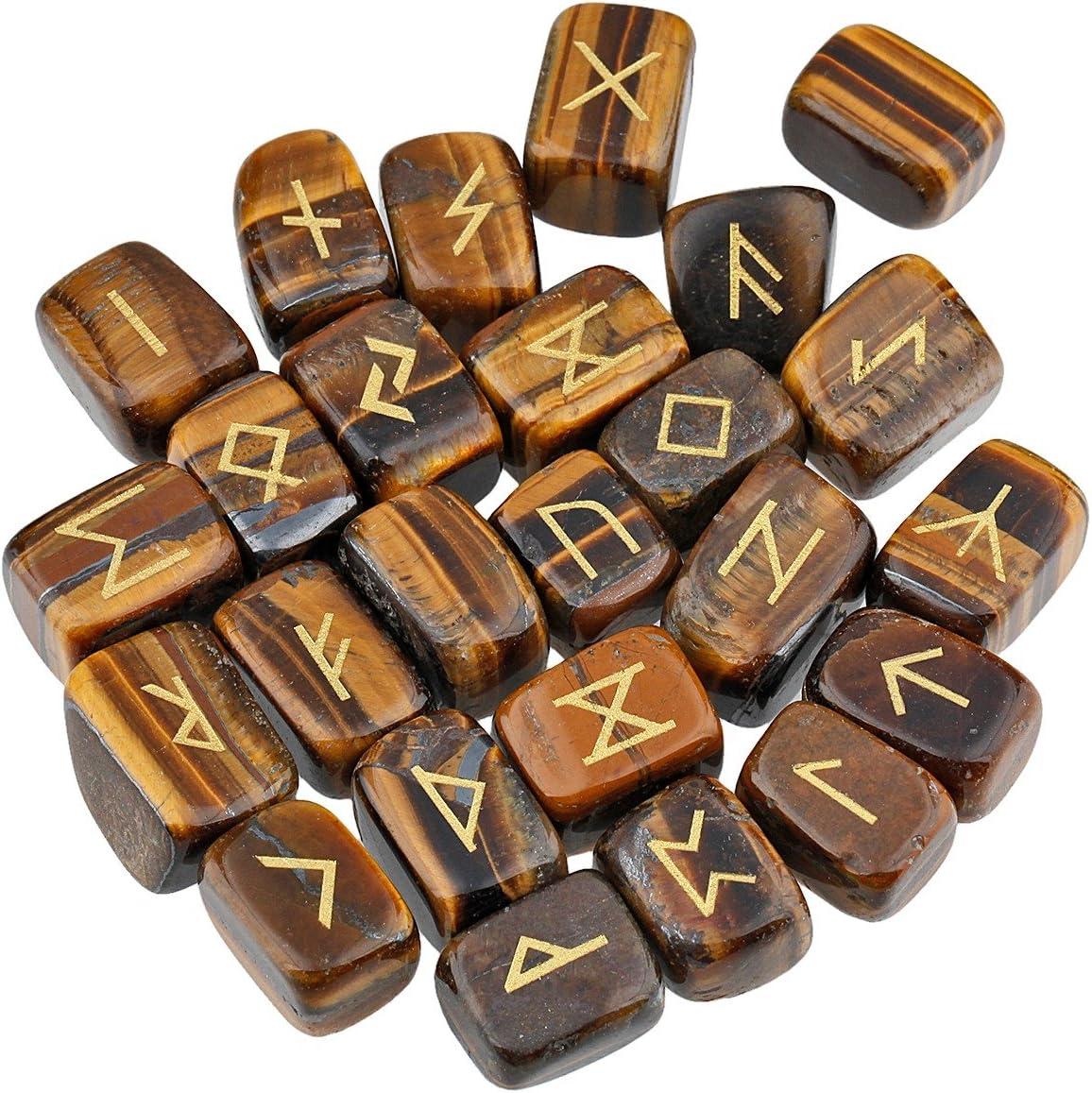 mookaitedecor Natural Tiger Eye Runes Stones Set of 25 Viking Norse ...