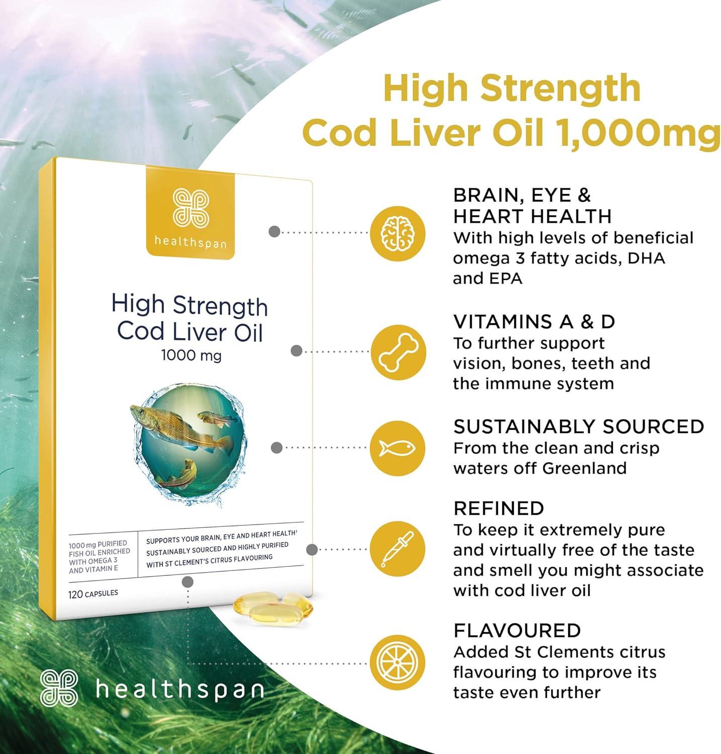 Healthspan Cod Liver Oil 1000mg (120 Capsules) | Omega 3 DHA & EPA ...