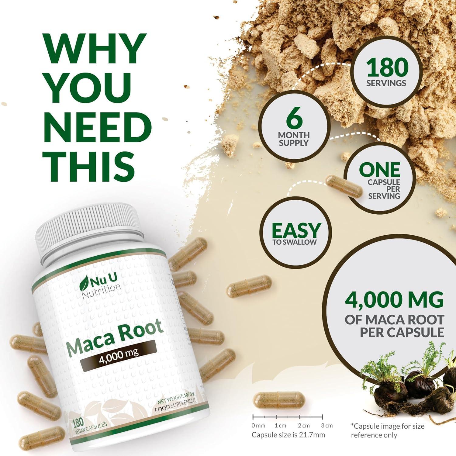 Maca Root Capsules 4000mg - 180 Vegan Capsules | High Strength Peruvian ...