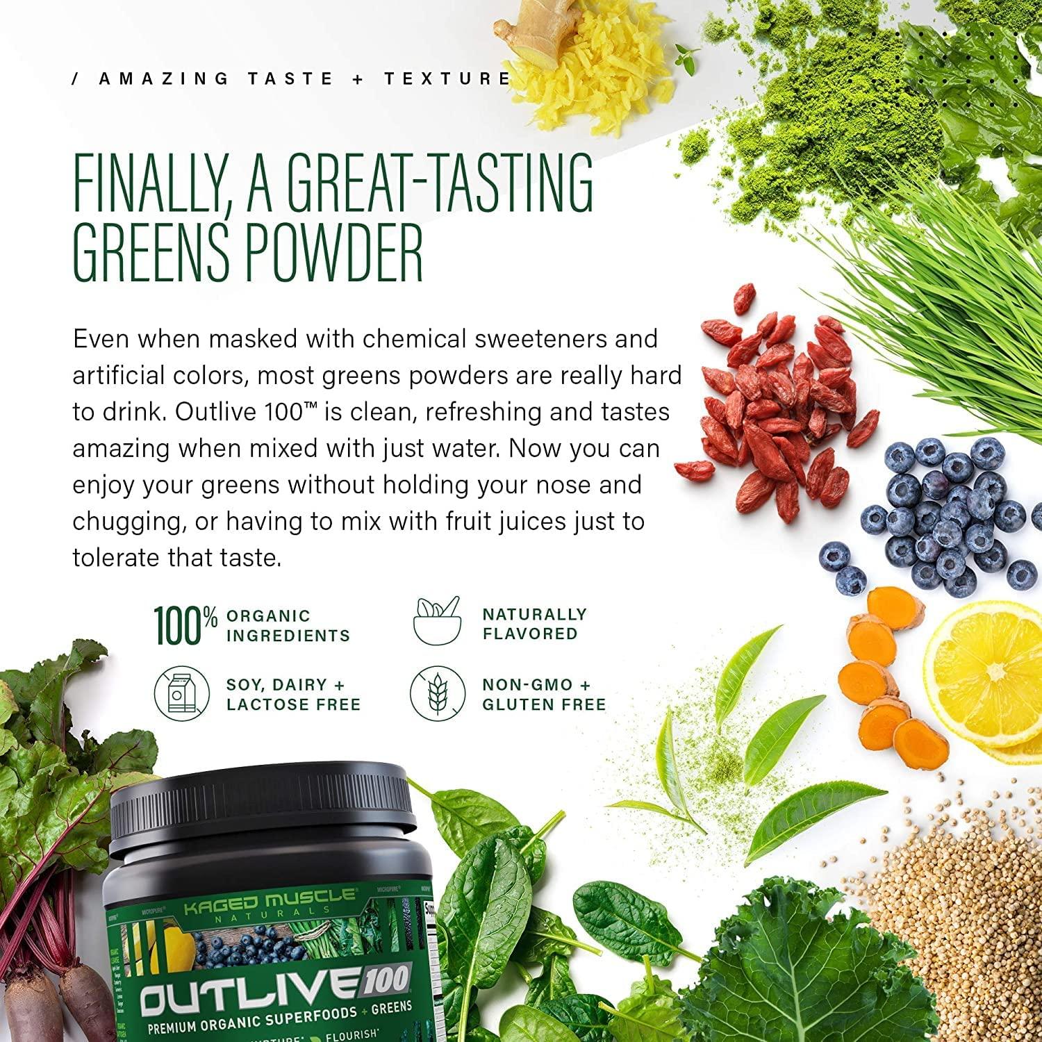 Kaged Muscle Outlive 100 Organic Superfoods & Greens Powder with ACV ...