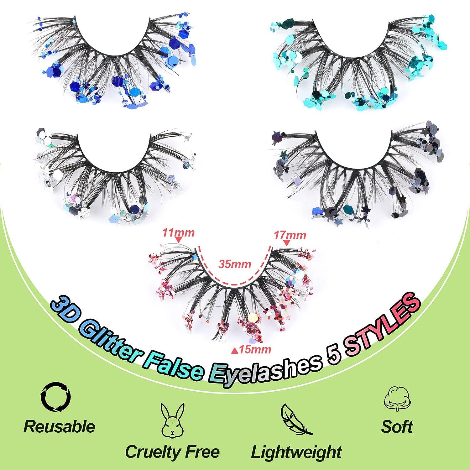 Christmas Glitter False Eyelashes - 5 Styles, Dramatic & Colorful 3D ...