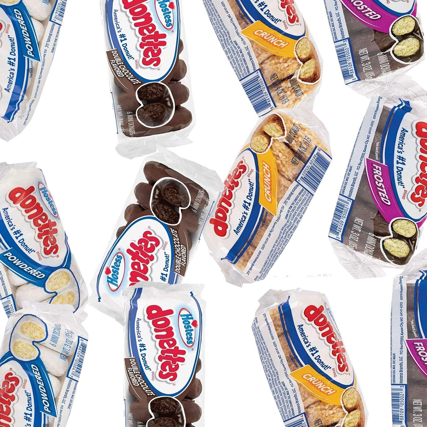 Hostess Donettes Variety Pack - Powdered, Frosted, Double Chocolate ...