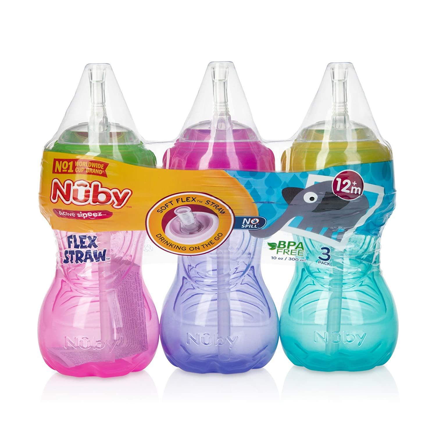 GoSupps.com - Nuby No Spill FlexStraw Cups 12+ Months Girl 3 Pack 10 oz (300 ml) Each | Buy Now ...
