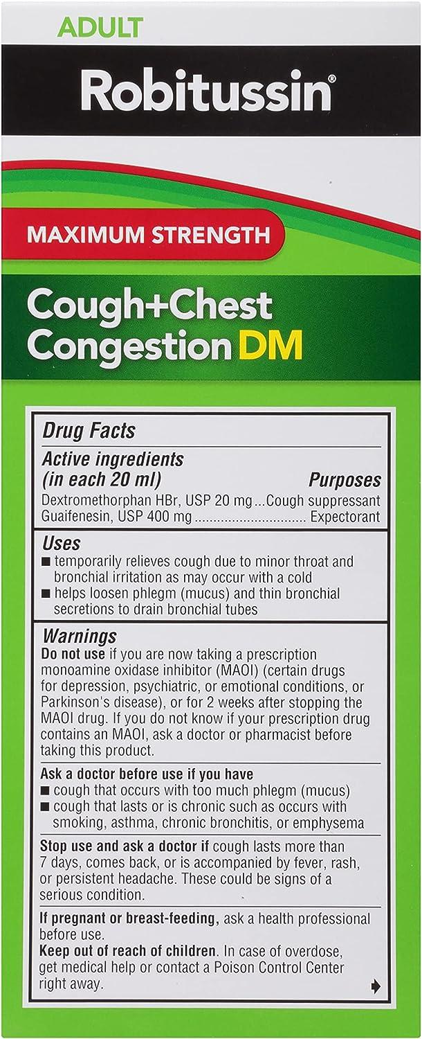Robitussin Adult Maximum Strength Cough + Chest Congestion DM Max Non ...