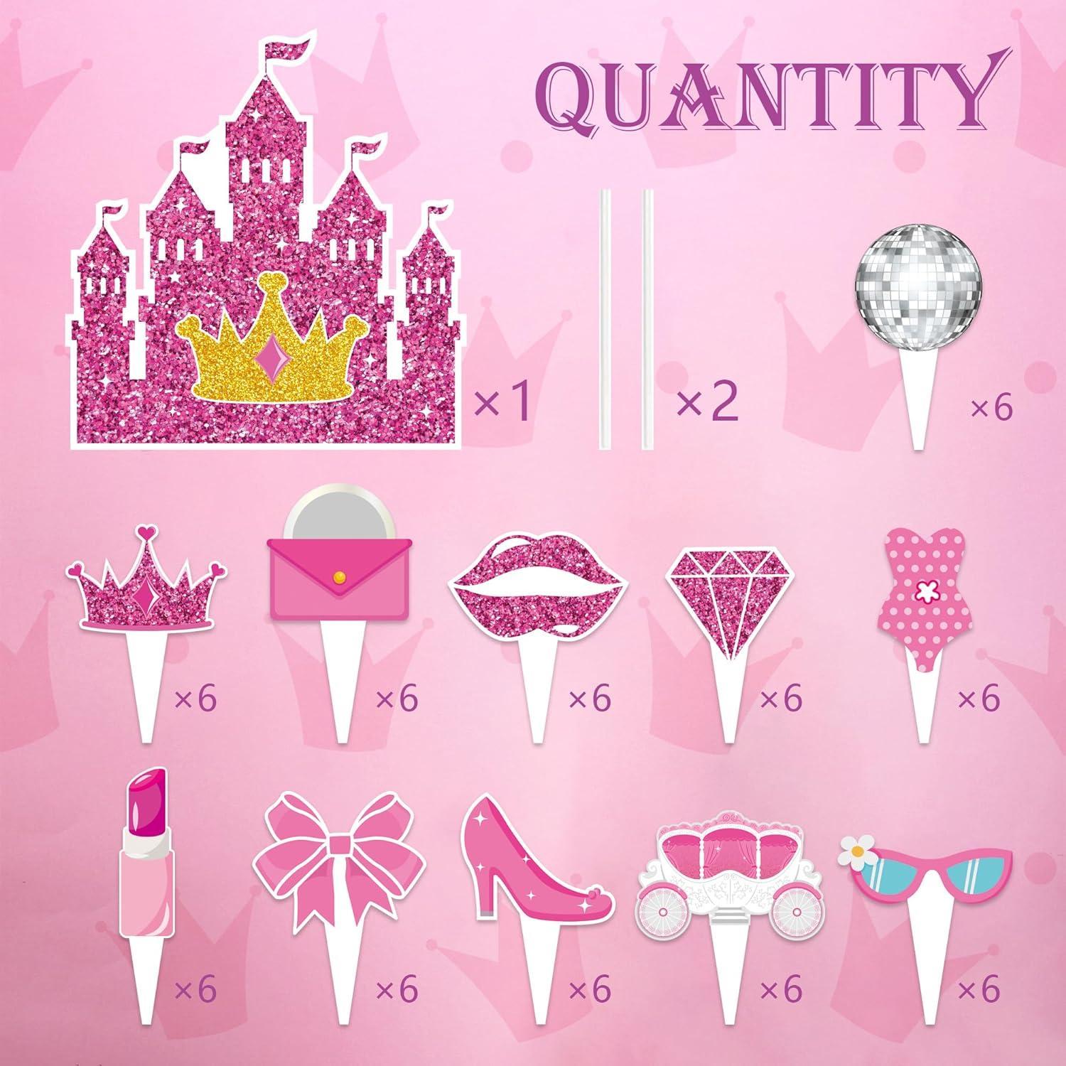 67pcs Glitter Pink Girl Cake Toppers Set 1 Dream House Big Cake Topper ...