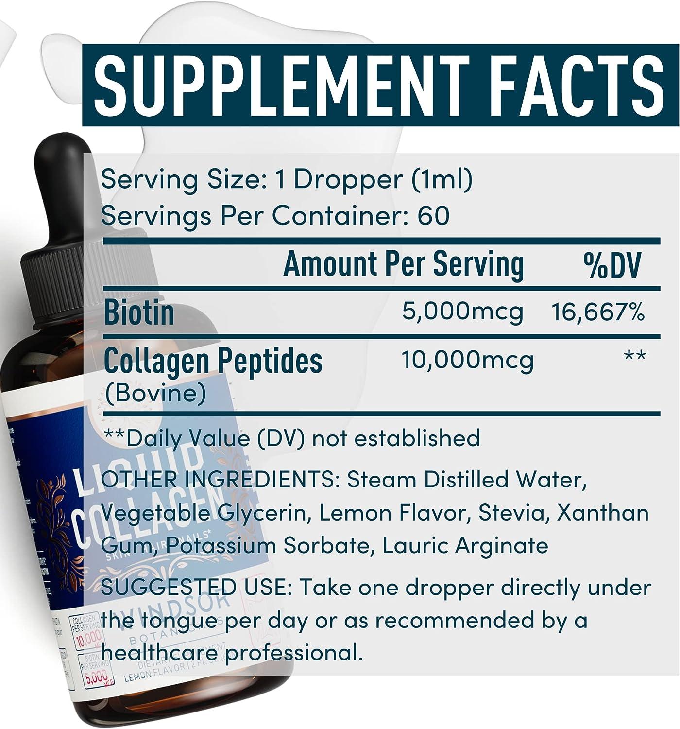 Windsor Botanicals Liquid Collagen Peptides Supplement - Hair Skin Nail ...