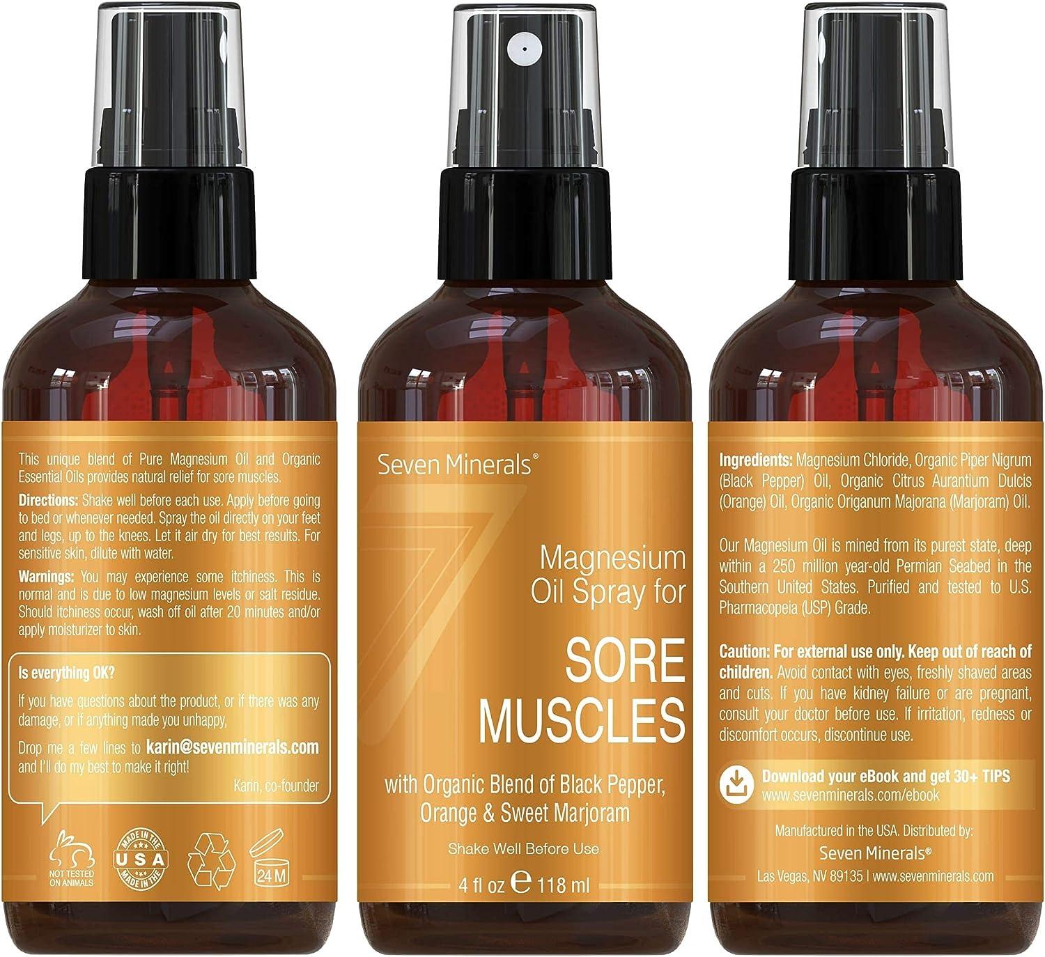 Sore Muscle Relief Magnesium Spray - Organic Blend for Cramps ...