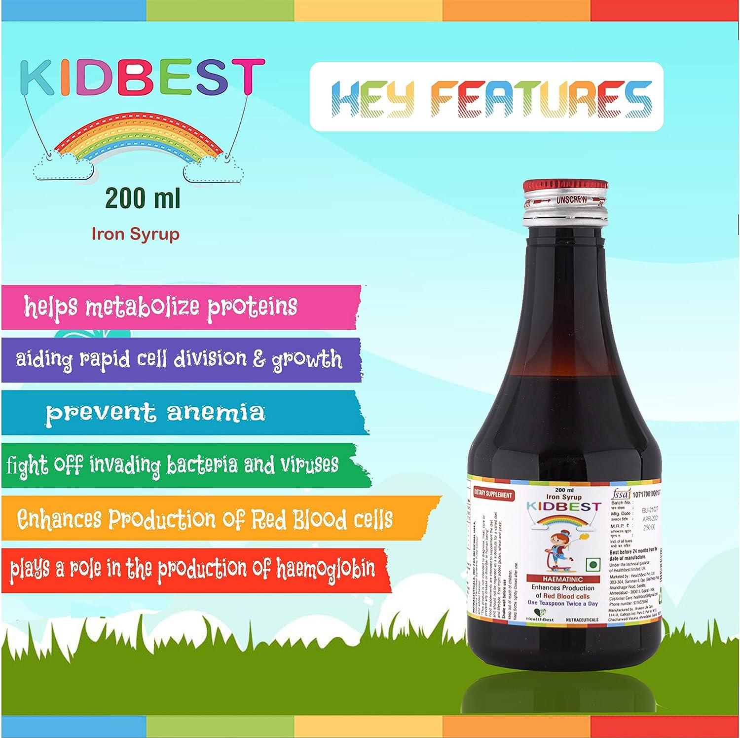 HealthBest Kidbest Iron Syrup with Zinc and Folic Acid - 200 ML | Buy ...