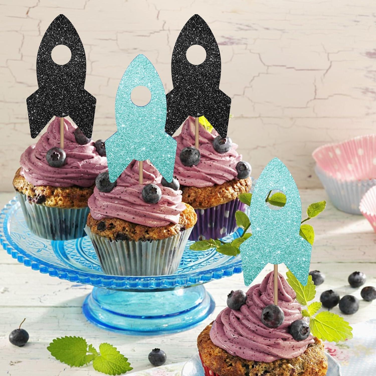 24PCS Rocket Ship Cupcake Toppers Baby Shower Party Decor for Boys ...