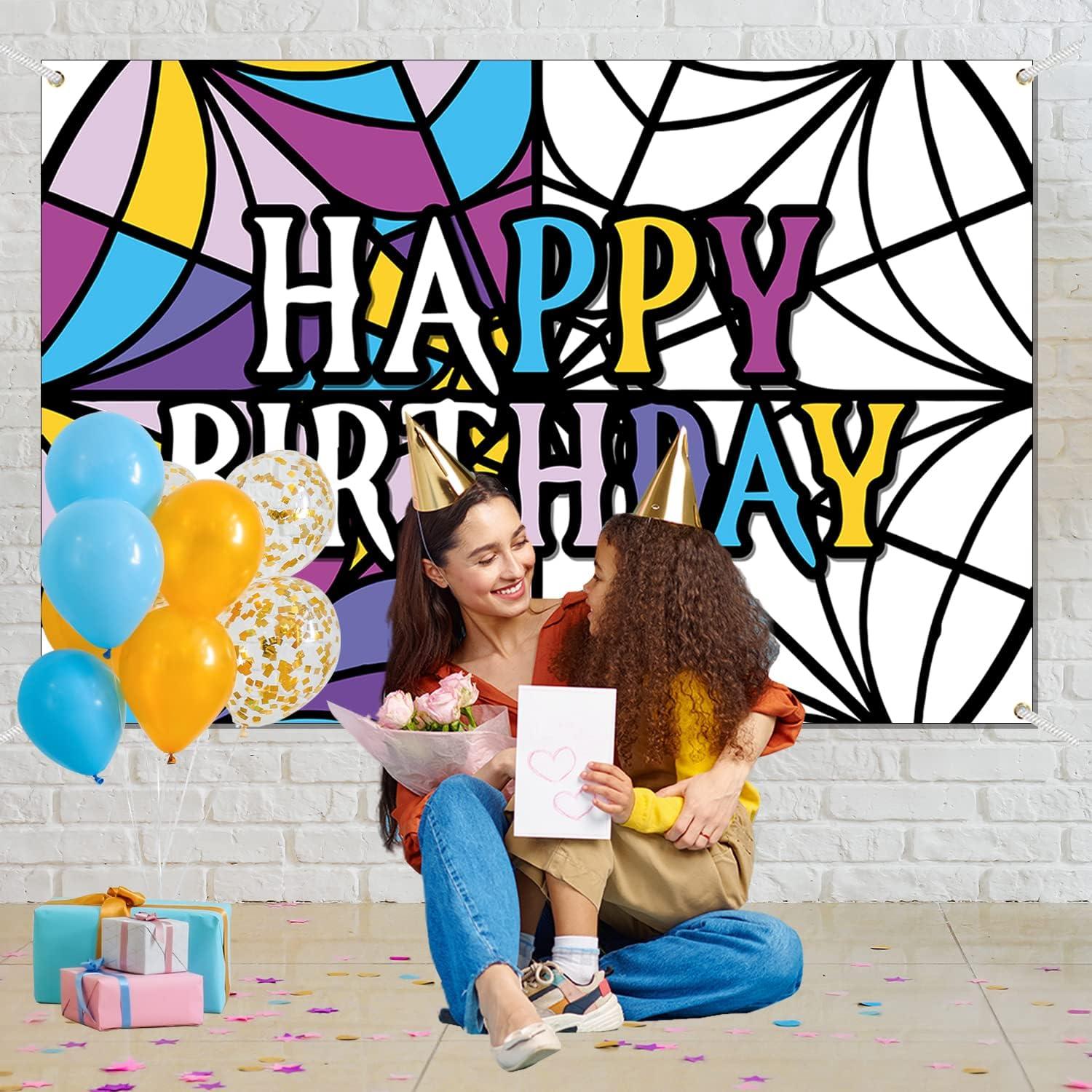 Wednesday Addams Birthday Decorations Wednesday Addams Stained Happy ...