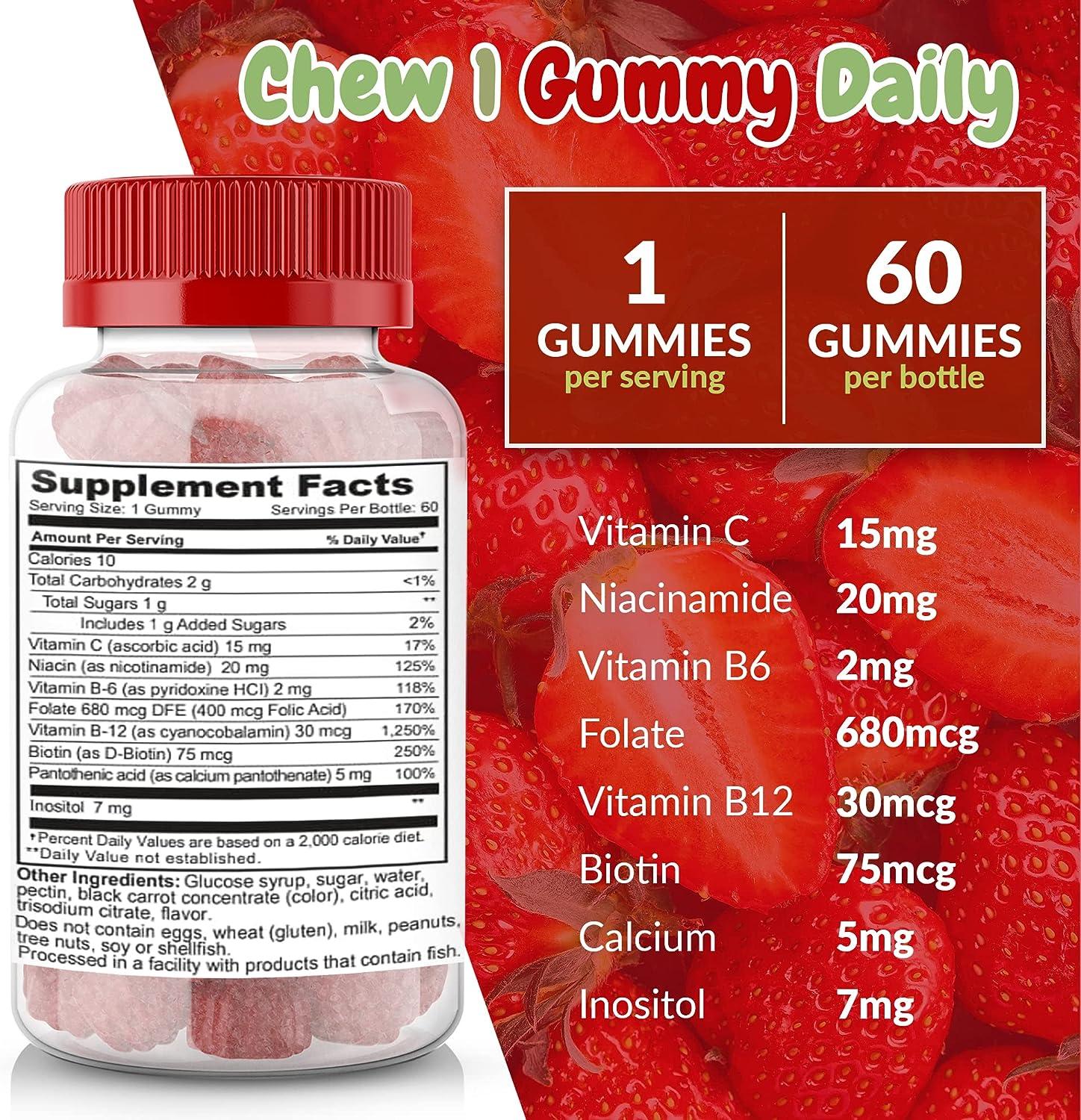 Vitamin B Complex Gummies with Vitamin C, B6, B12, Niacin, Folic Acid ...