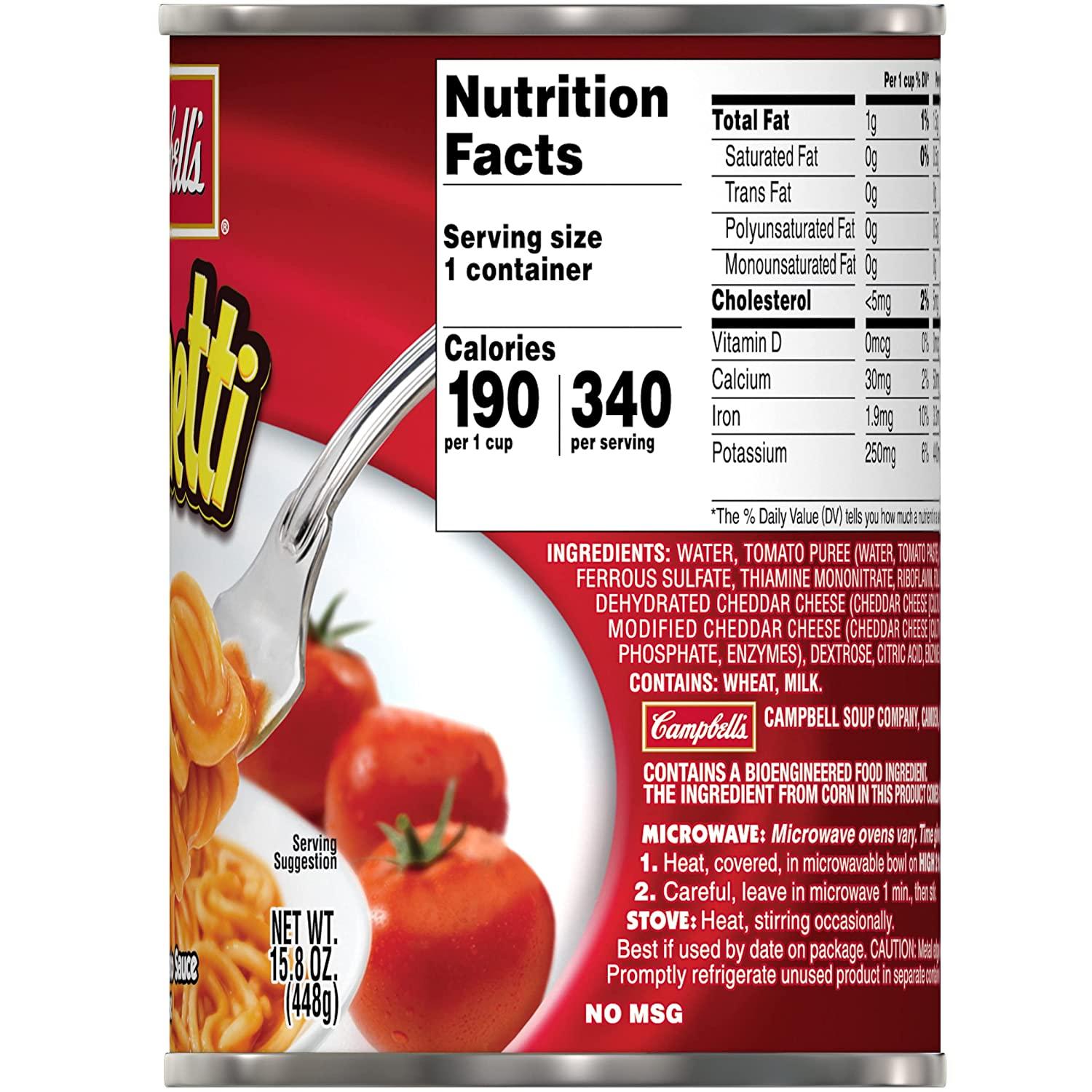 Campbell's Canned Spaghetti Snacks | 15.8 OZ Can | Pack of 12 | For ...