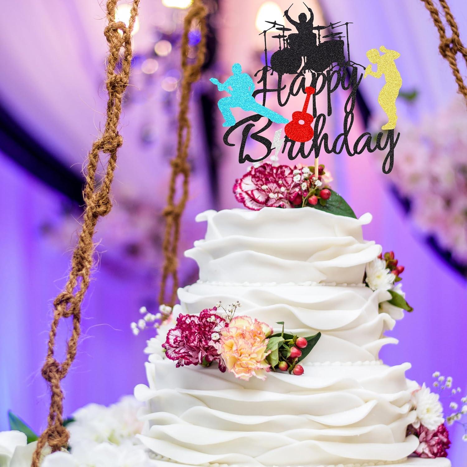 Arthsdite Happy Birthday Band Cake Topper-Drum Set Guitar Singing Cake ...