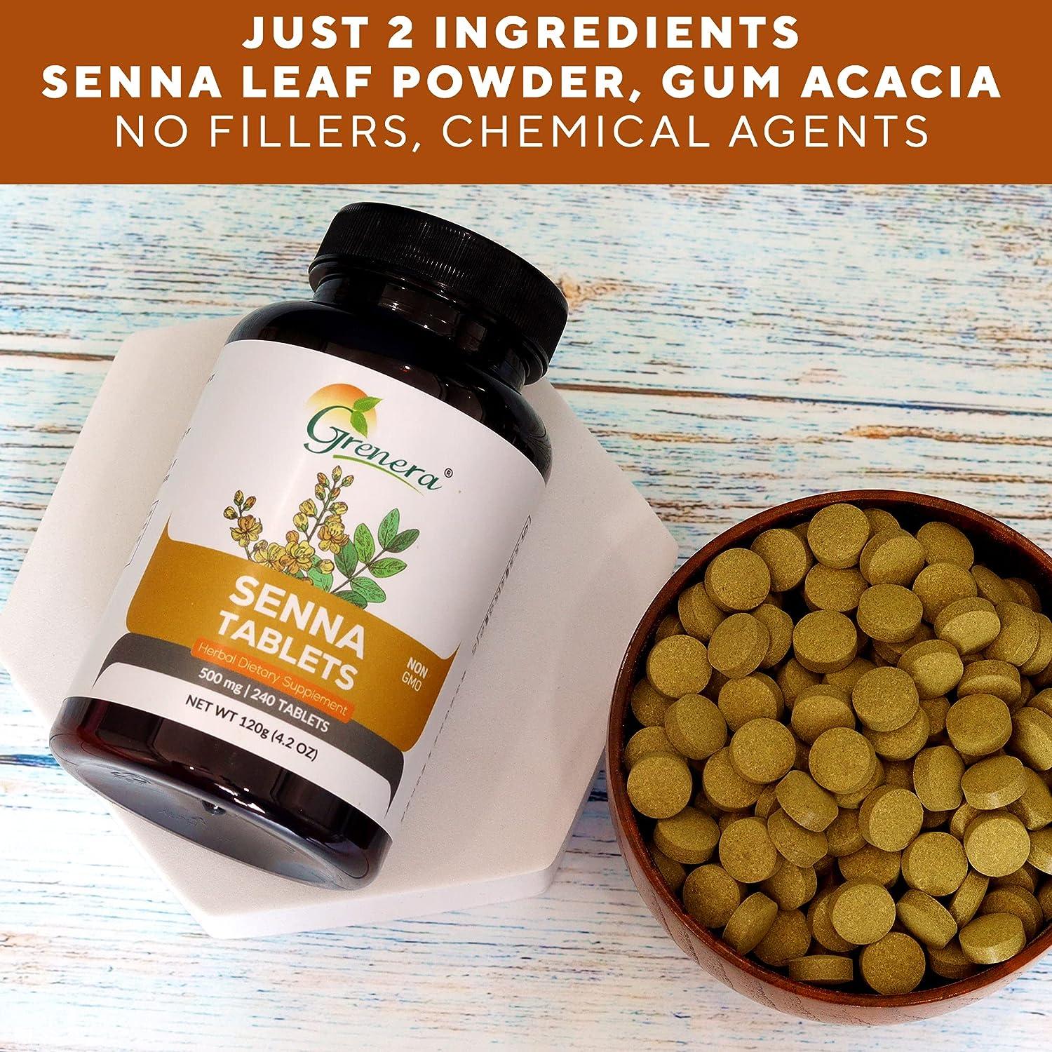 Grenera Senna Tablets 240 Count - Vegan & Kosher Certified Laxative ...