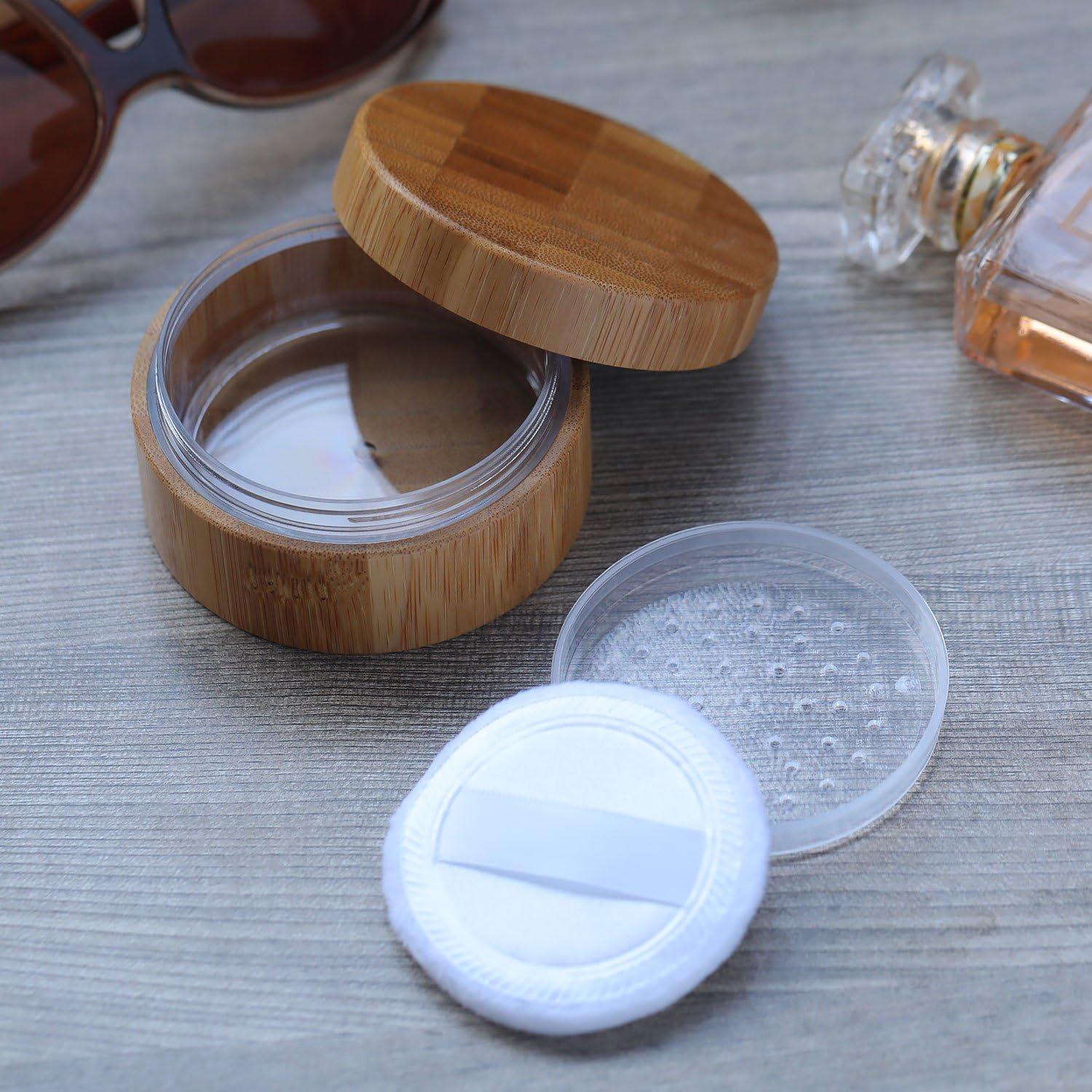 Frienda 30ml Bamboo Loose Powder Container with Sifter Lids and Puff ...