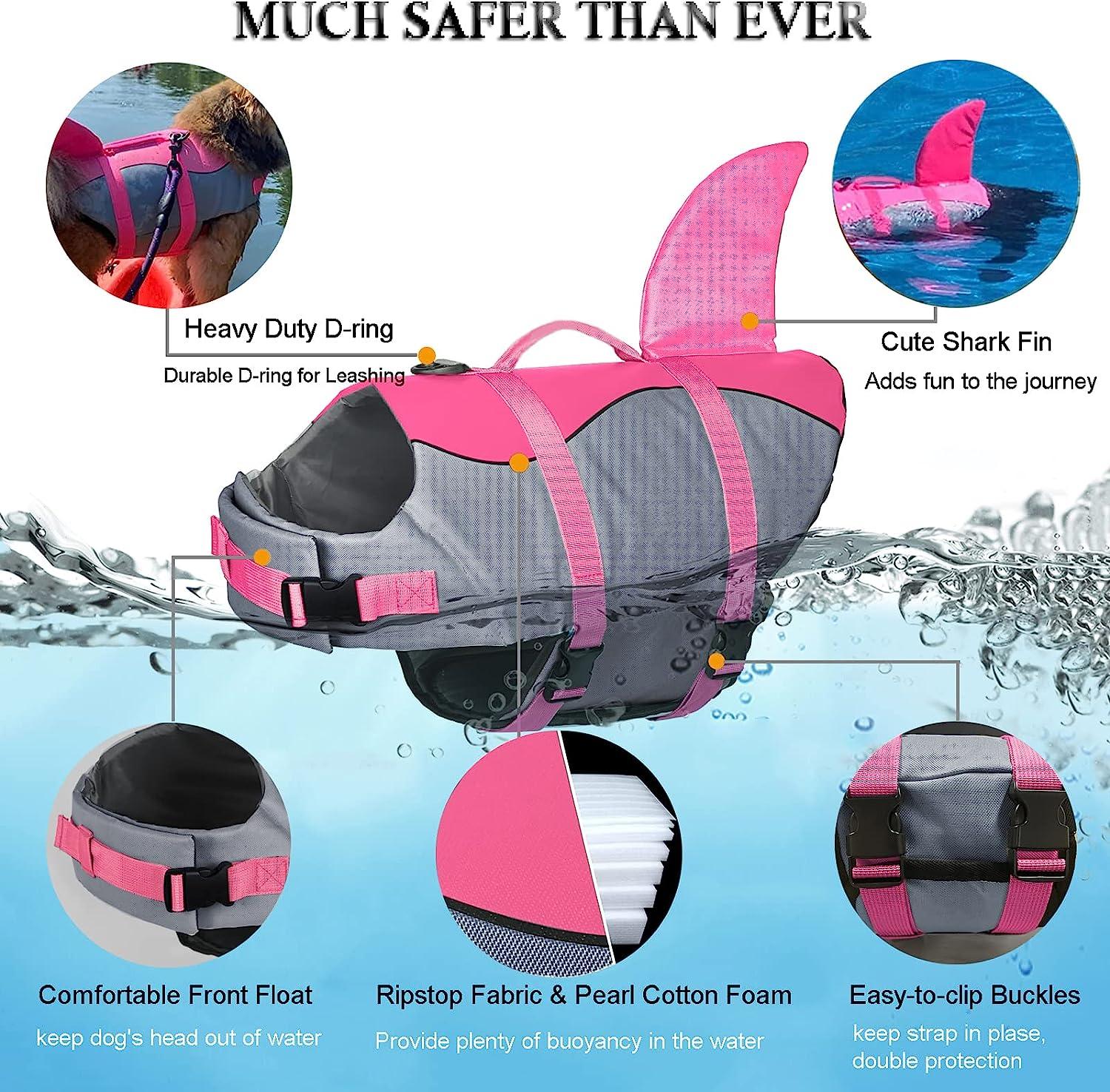 Dogcheer Shark Dog Life Jacket - Adjustable Pet Swim Vest for Small to ...