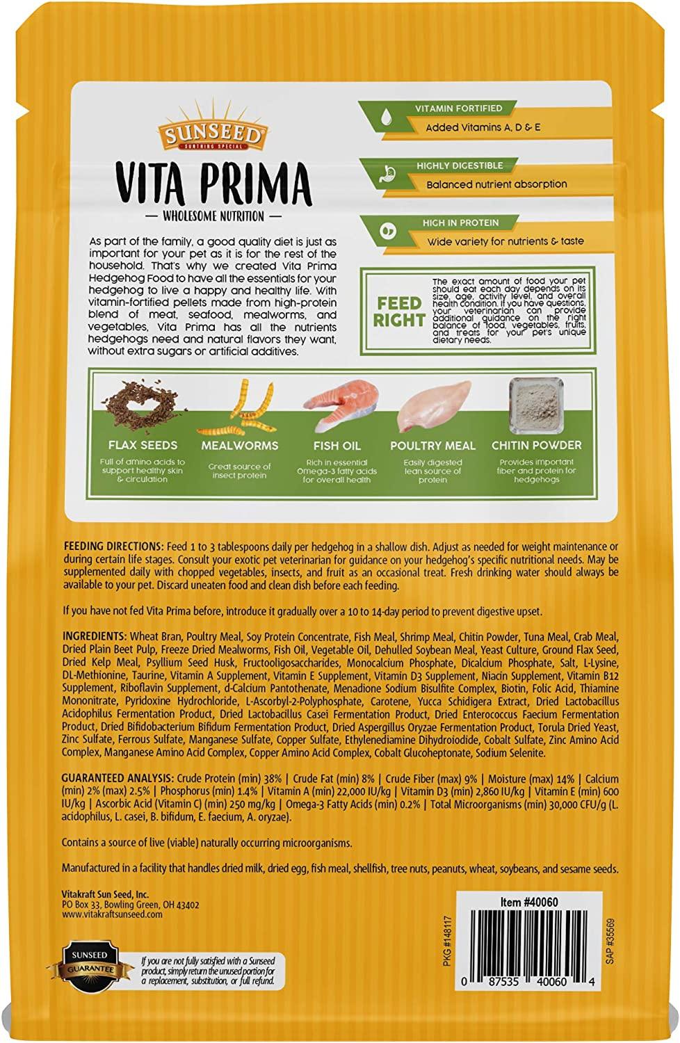 Sunseed Vita Prima Hedgehog Food - High-Protein Blend with Poultry ...